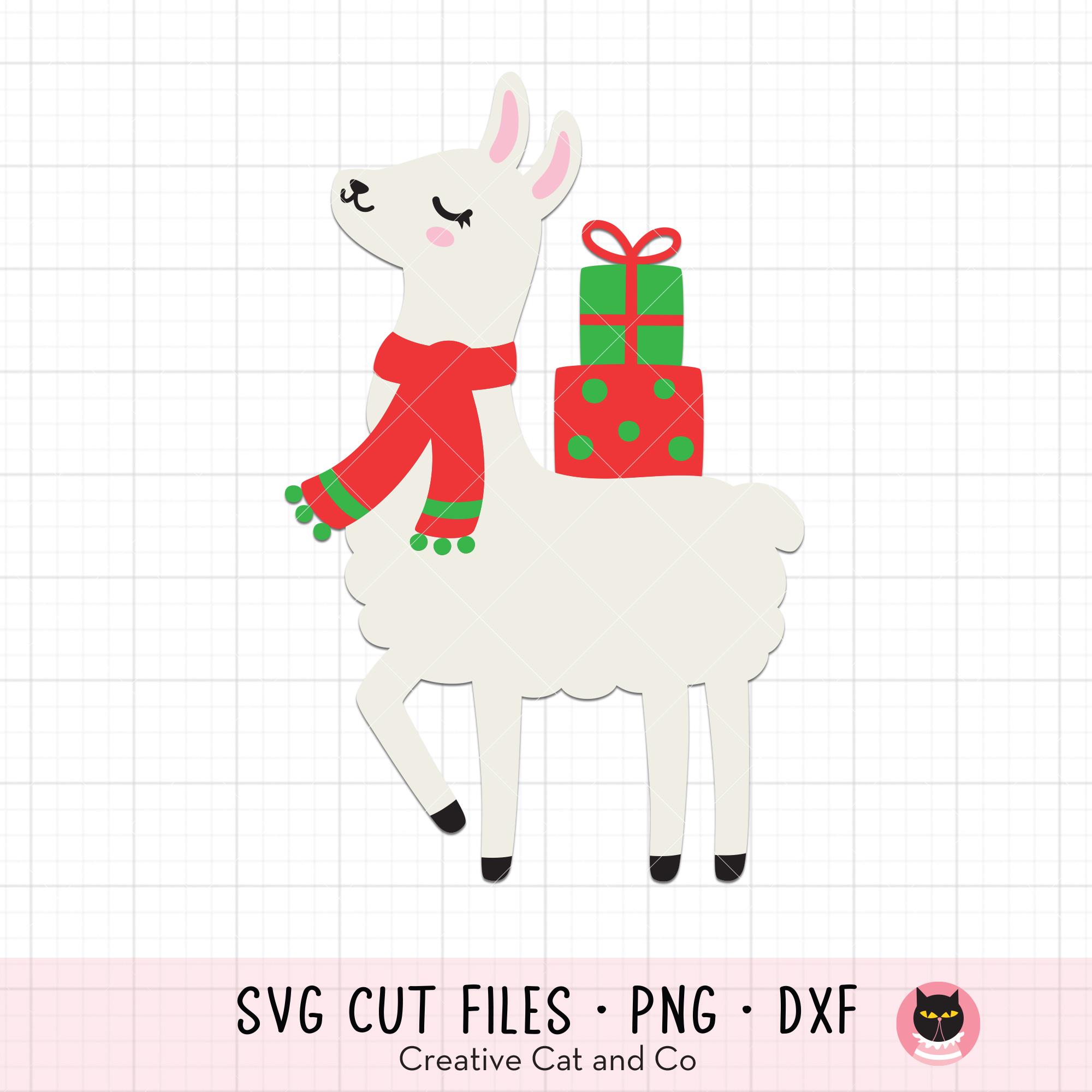 Christmas Llama SVG PNG DXF | Cute Alpaca With Gifts Clipart | Holiday ...