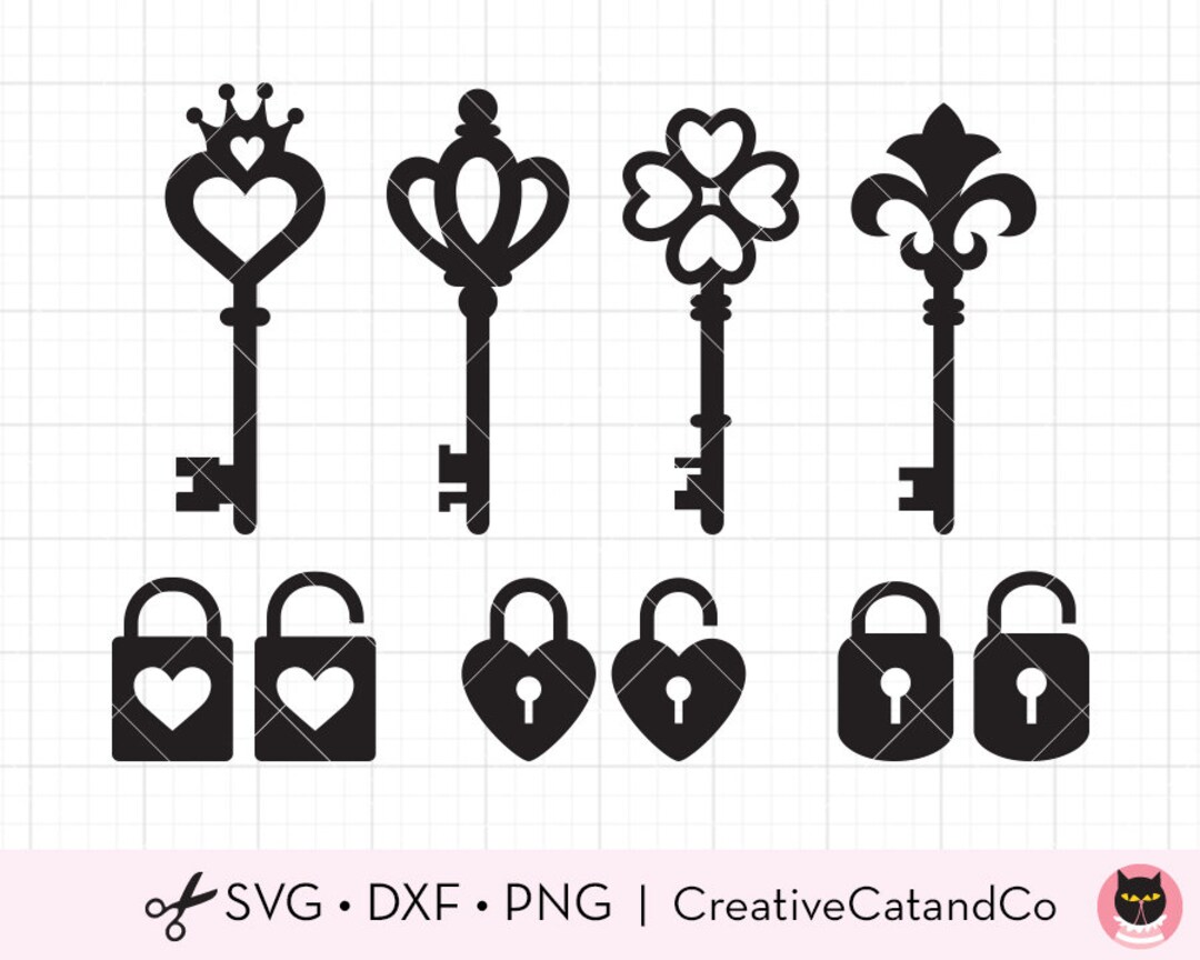Key and Lock SVG DXF, Vintage Keys and Locks, Heart Shape Key, Princess ...