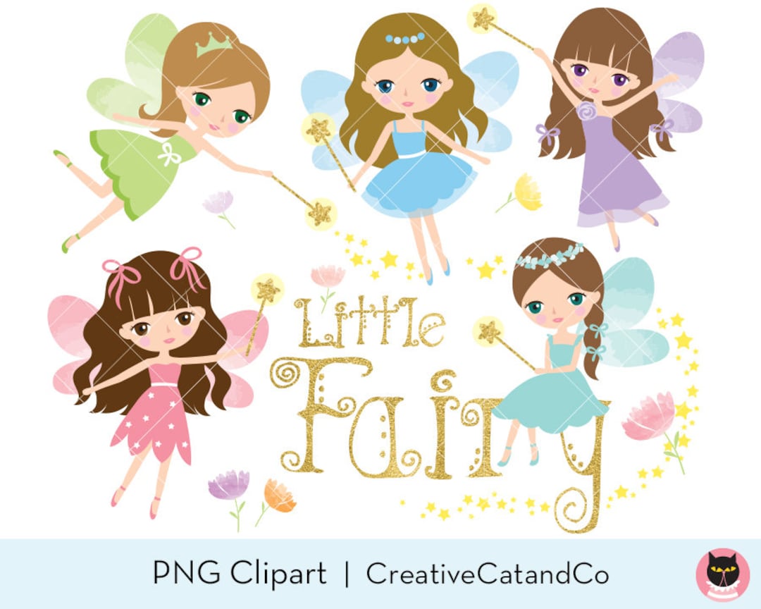 Cute Fairy PNG Clipart Bundle, Hand Drawn Fairy Angels With Wand ...