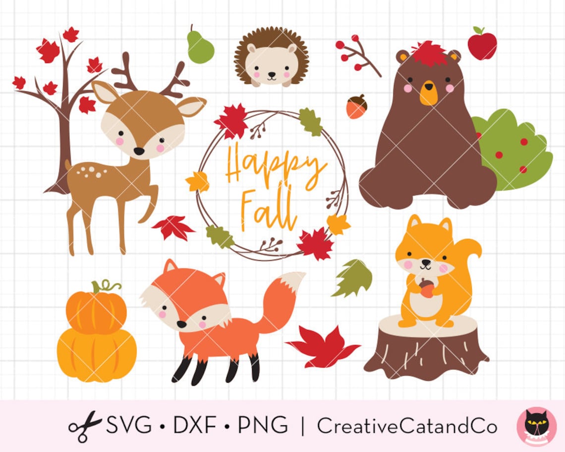 Fall Autumn Woodland Animals SVG DXF PNG Clipart Happy Fall - Etsy