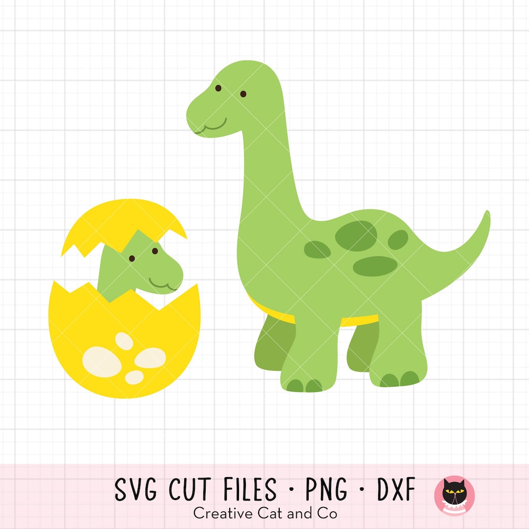Brontosaurus Dinosaur Baby SVG PNG DXF Clipart | Cute Green Dino Mom ...