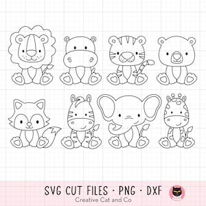 Wild Animals Outline Coloring SVG PNG DXF Clipart Safari Animal Lion ...
