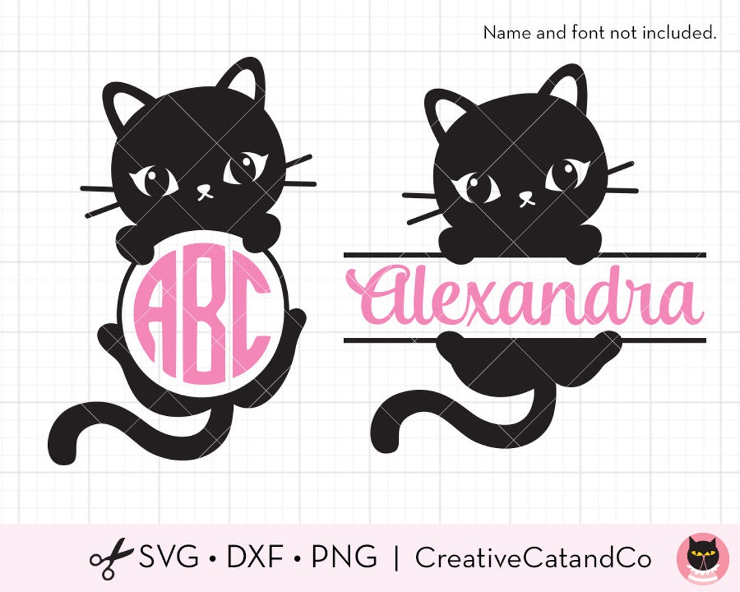 Cat Monogram SVG Cat Monogram Frame Files Cute Simple Black Cat ...