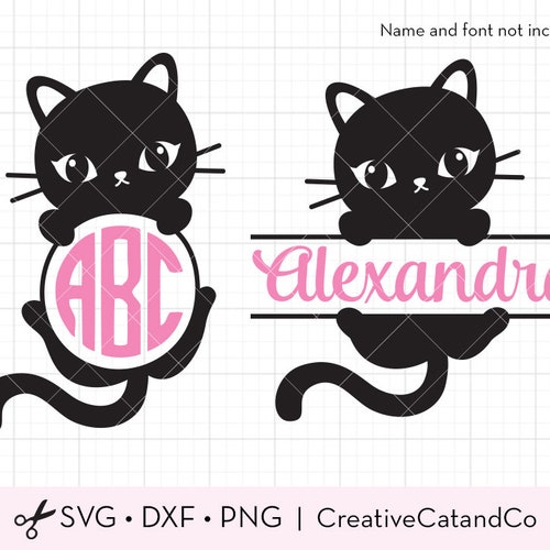 Cat Monogram SVG Cat Monogram Frame Files Cute Simple Black | Etsy