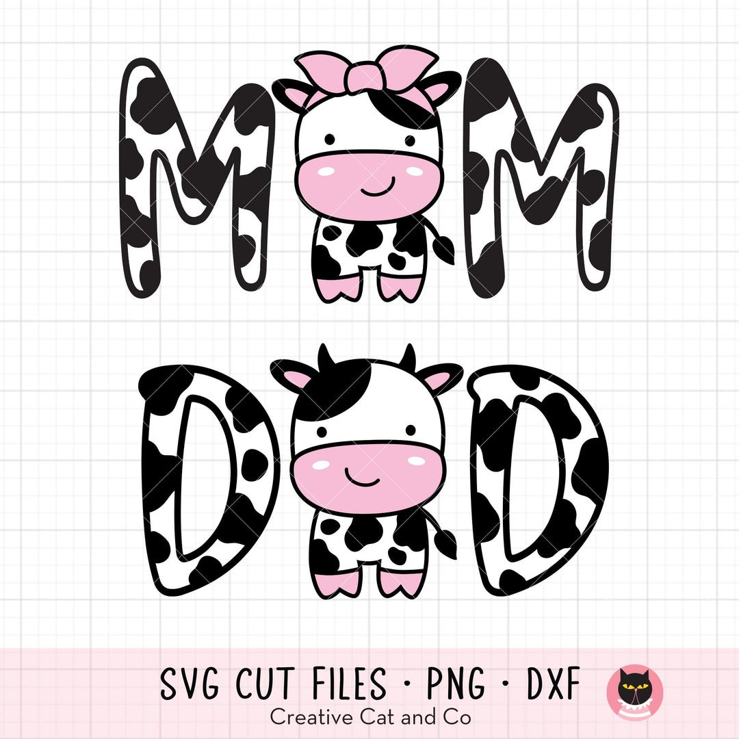 Mom Dad Cow Svg, Png, Cute Cow Cartoon, Cow Family, Girl Cow, Letters ...