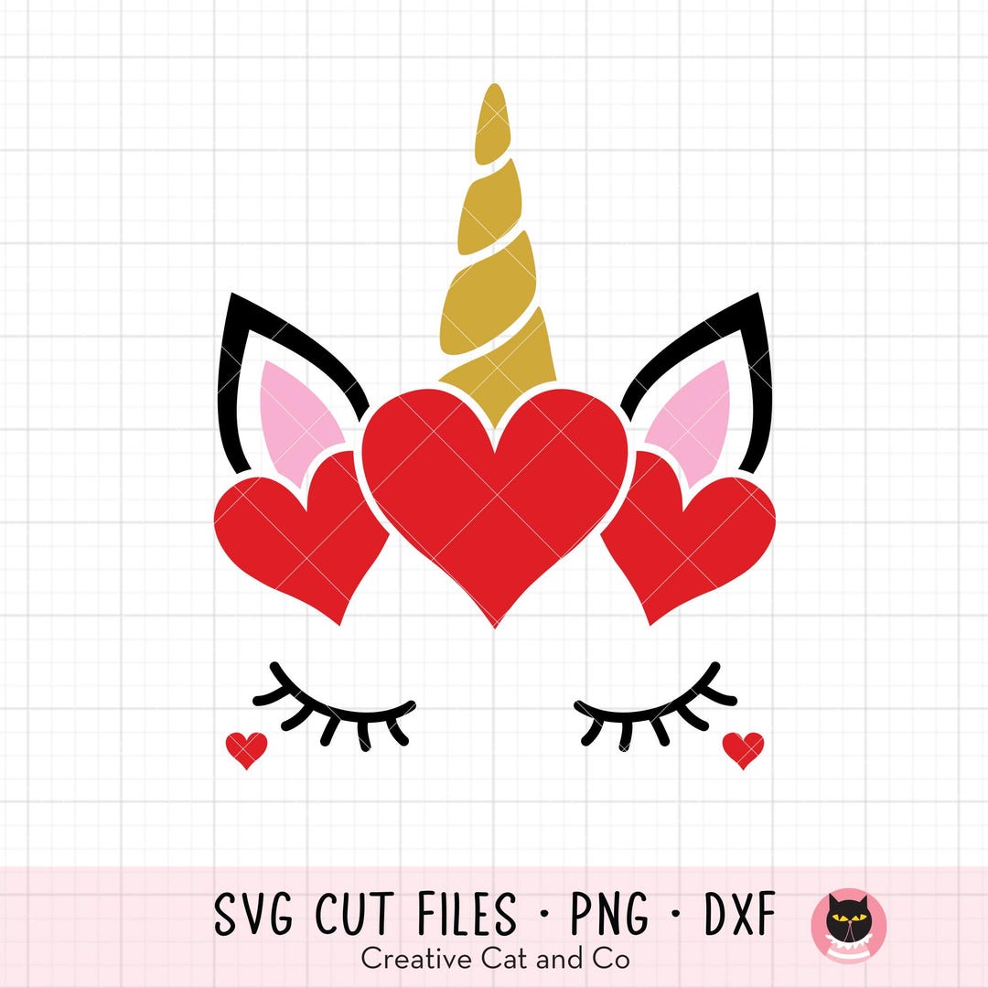 Unicorn Face With Hearts SVG DXF Cute Valentine Love Unicorn With Horn ...