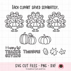Outlined Thanksgiving Turkey Pumpkin Svg, Png, Clipart, Cute Fall ...