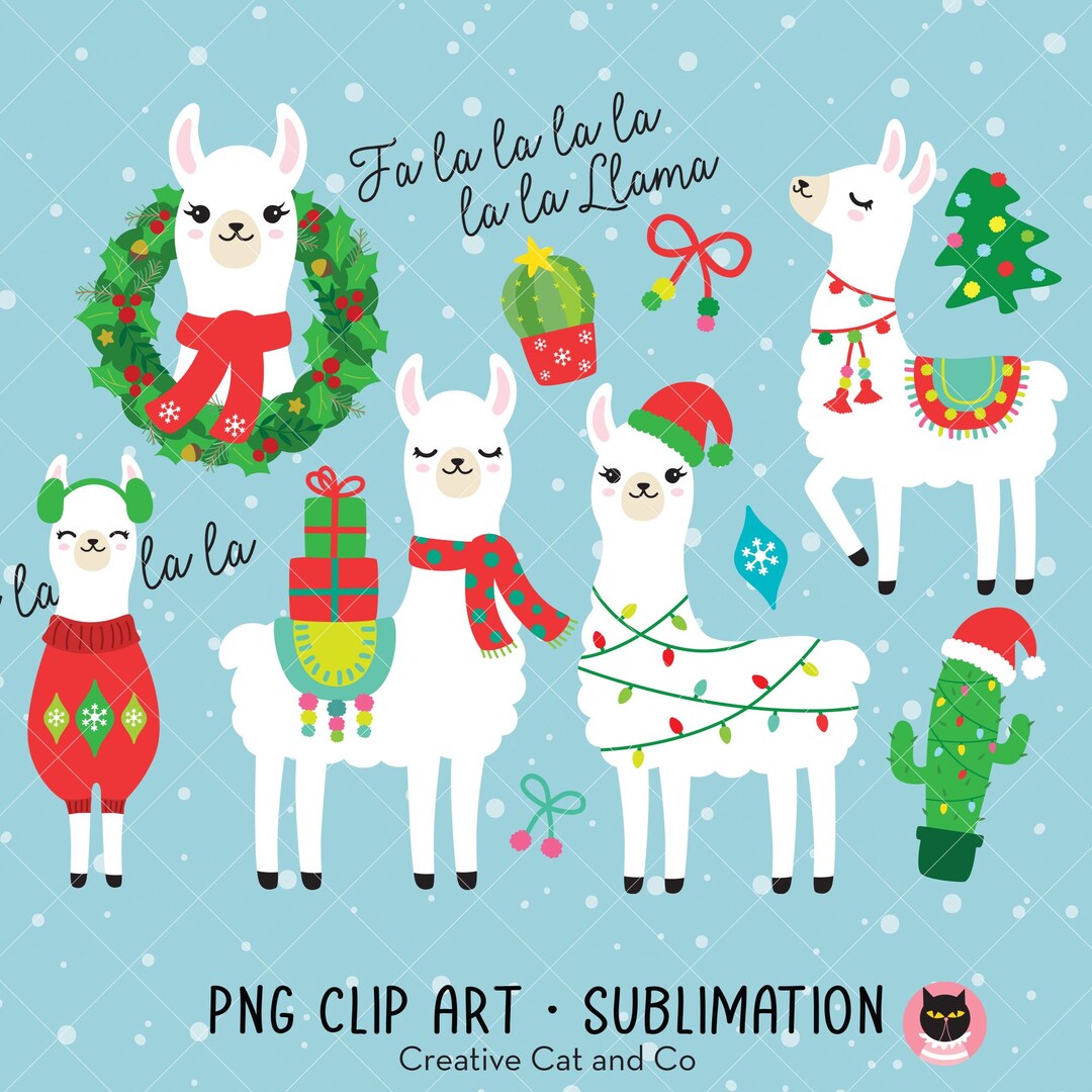 Christmas Llama PNG Clipart, Holiday Alpaca With Wreath & Gift, Festive ...