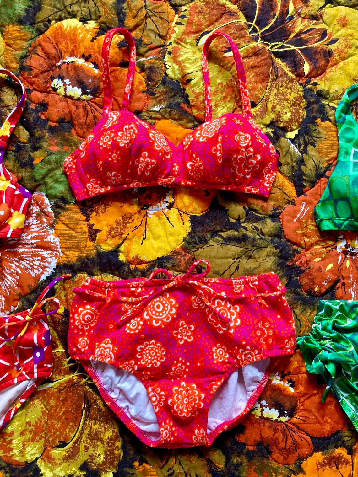 Vintage 60s/70s Dayglo Psychedelic Flower Power Bikini Bathing Suit ...