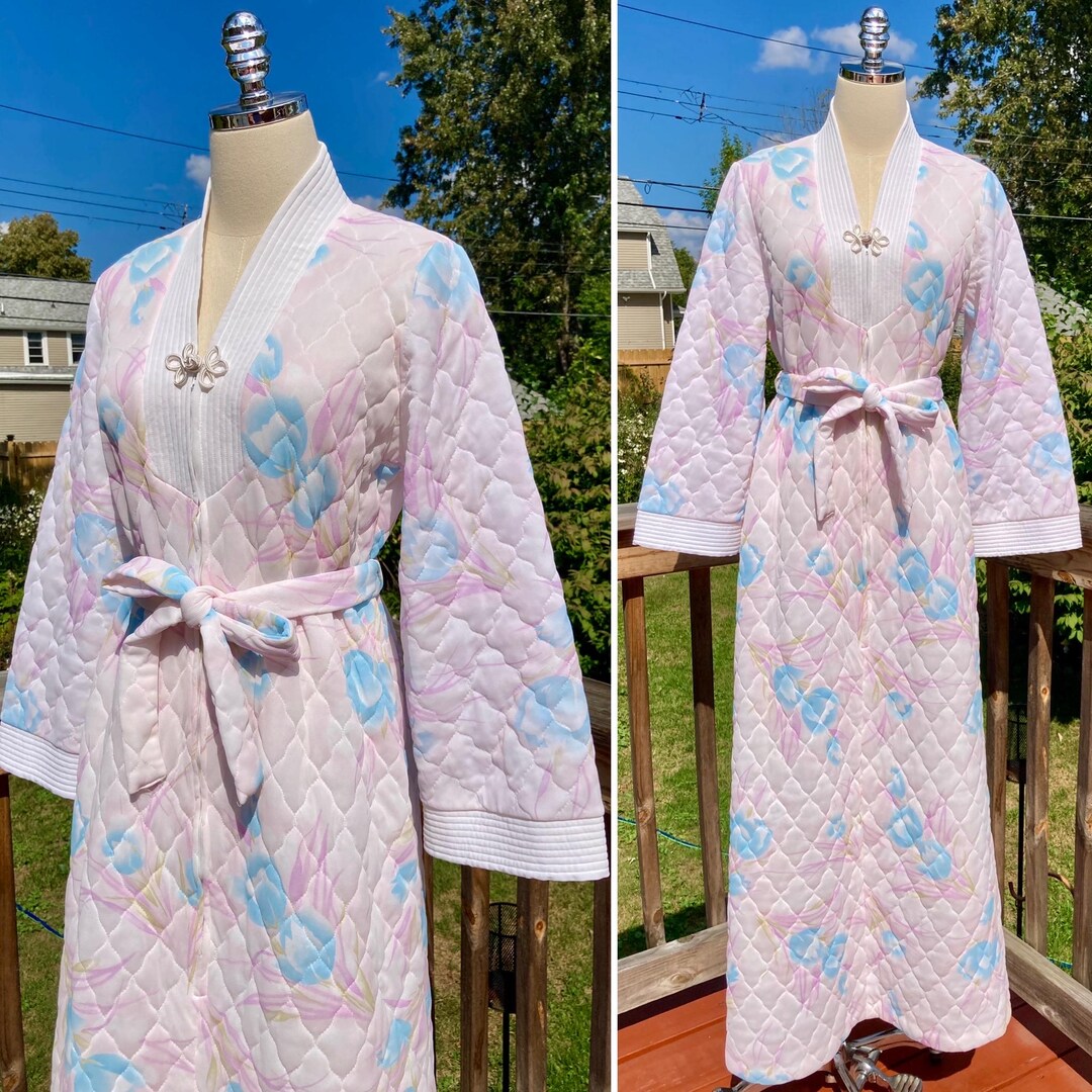 Vintage 70s Floral Zip-up Quilted House Coat Robe Sears at Home Wear ...