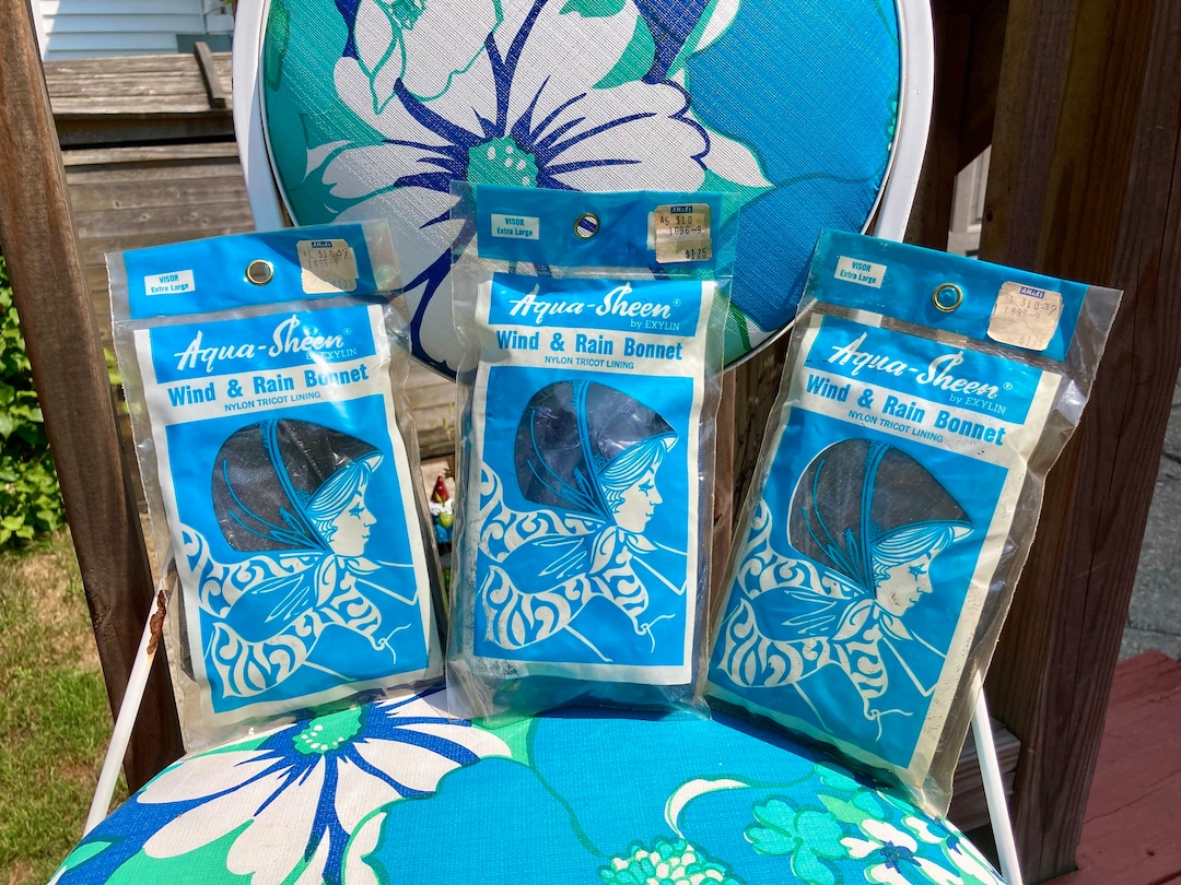 NOS Vintage 60s Aqua-sheen Wind & Rain Bonnet / 60s Aqua Sheen Rain ...