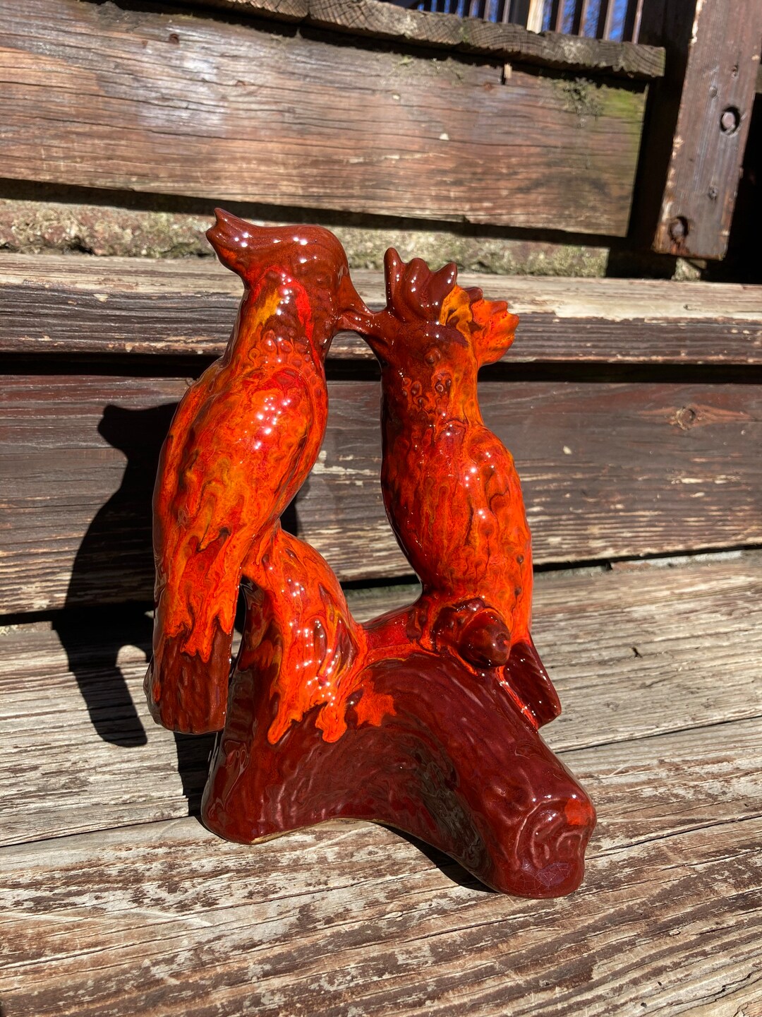 Vintage 60s/70s Orange Drip Glaze Ceramic Bird Statue / Vintage Orange ...