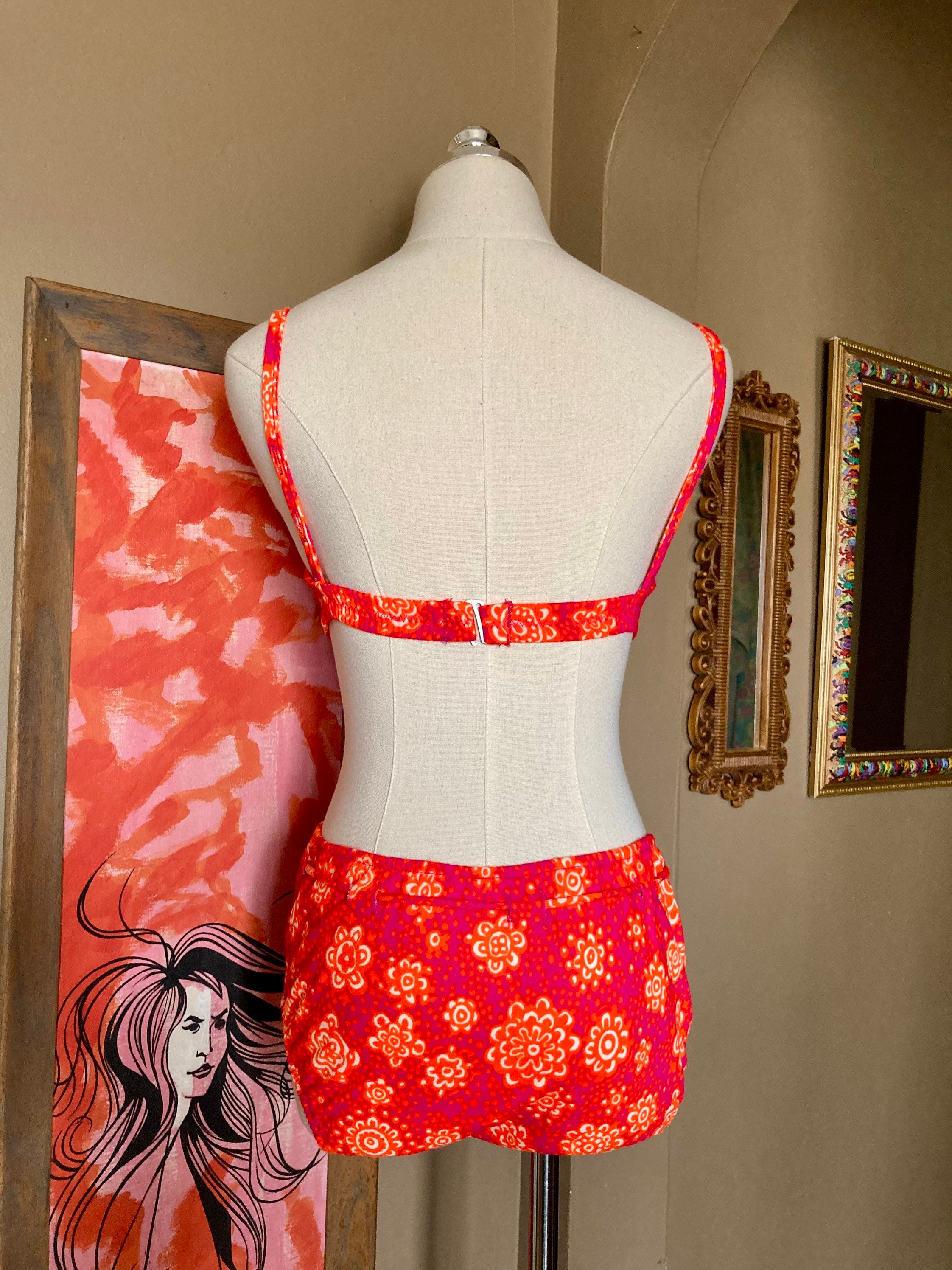 Vintage 60s/70s Dayglo Psychedelic Flower Power Bikini Bathing Suit ...