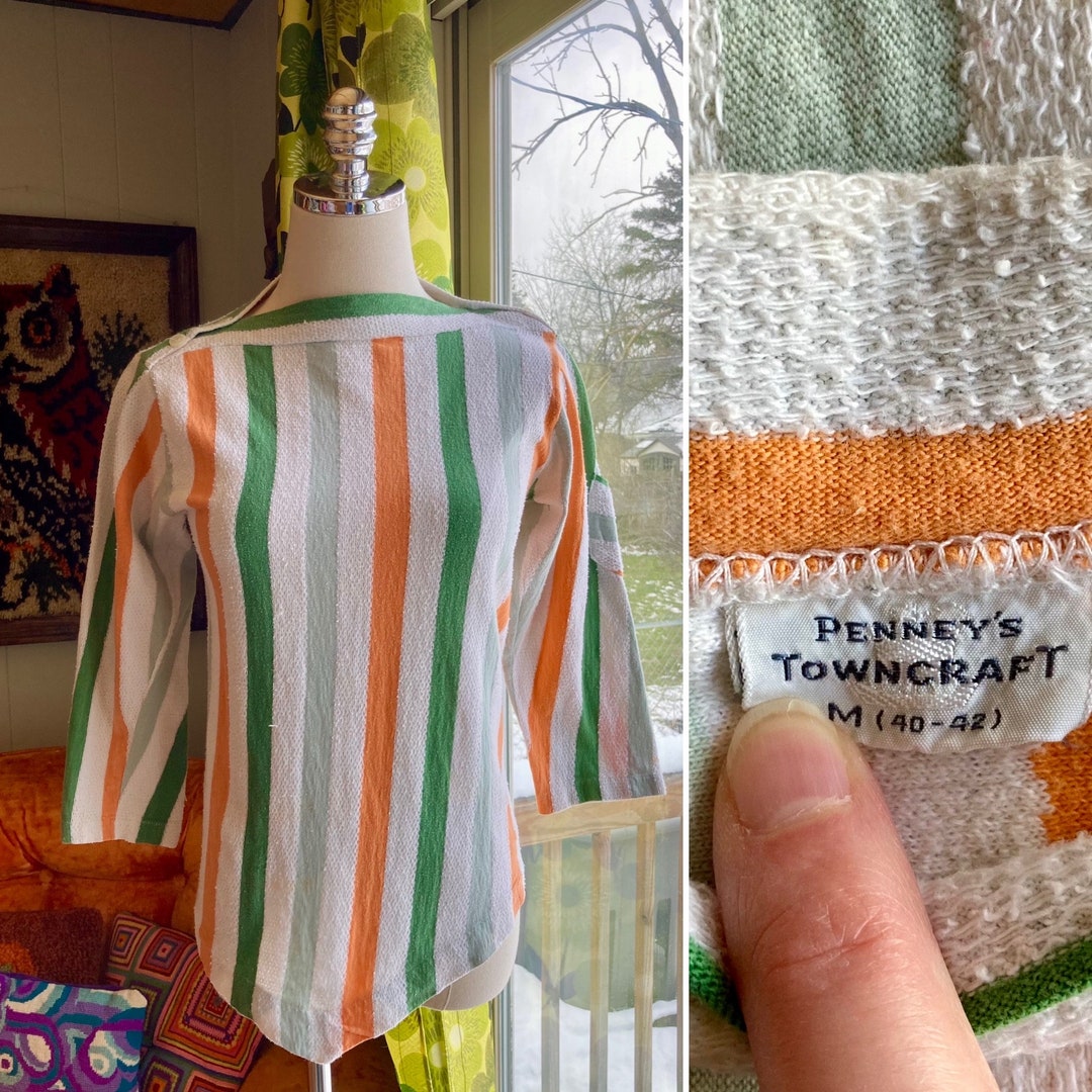 Vintage 50s/60s Orange & Green Novelty Stripes Print Boxy Penney's Towncraft Top / Vintage 50s ...
