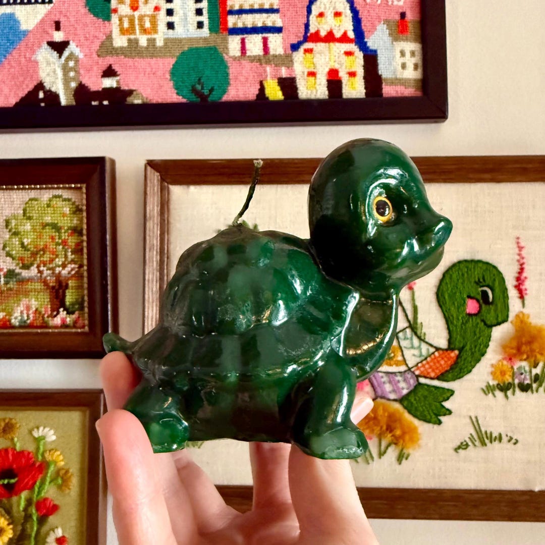 Vintage 1970s Turtle Candle / Vintage 70s Green Turtle Candle With ...