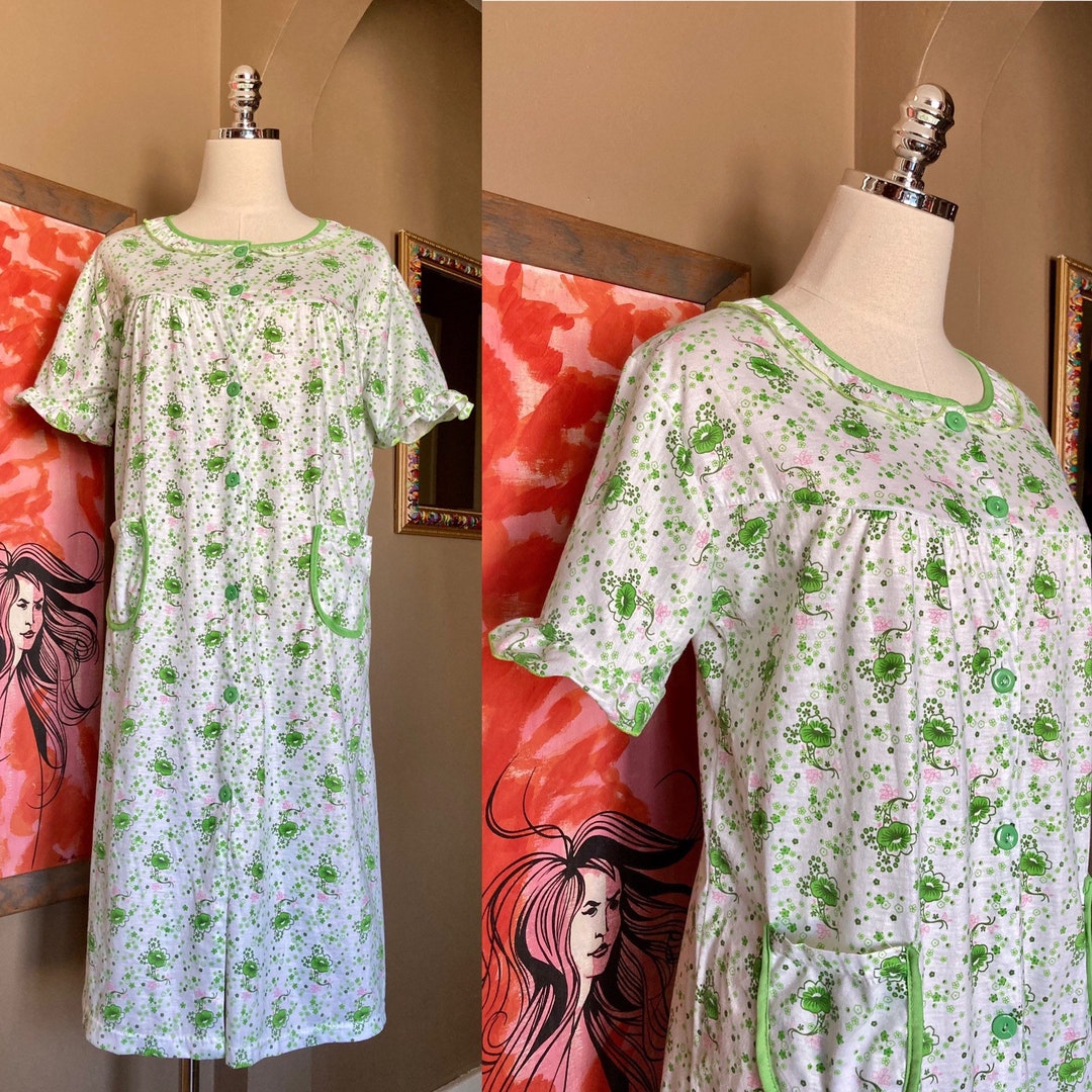 Vintage 80/90s Cottagecore Floral Nightgown / Vintage Green Floral ...