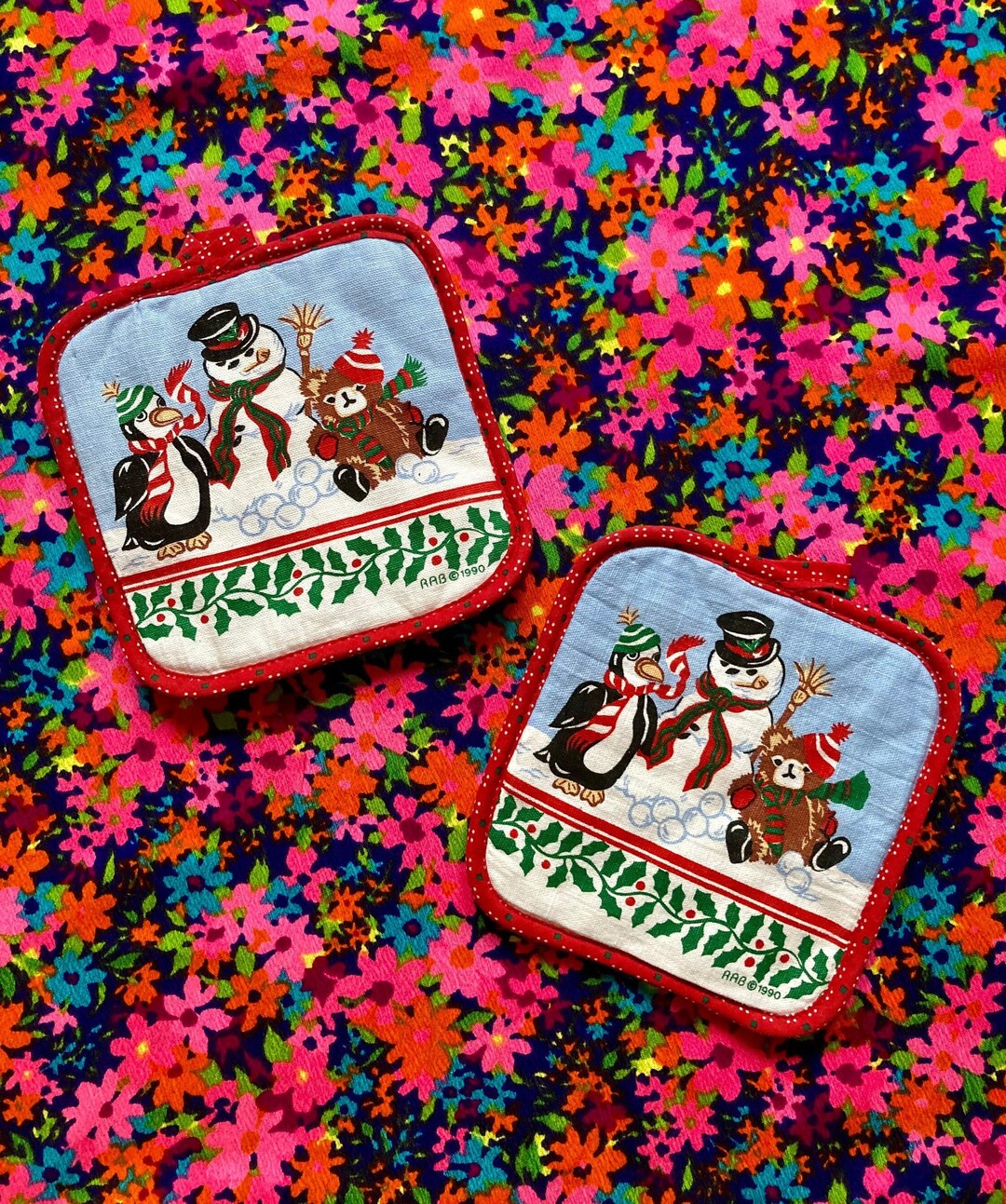 Vintage 90s NOS Christmas Potholder Set / Pair of Vintage Christmas Pot ...