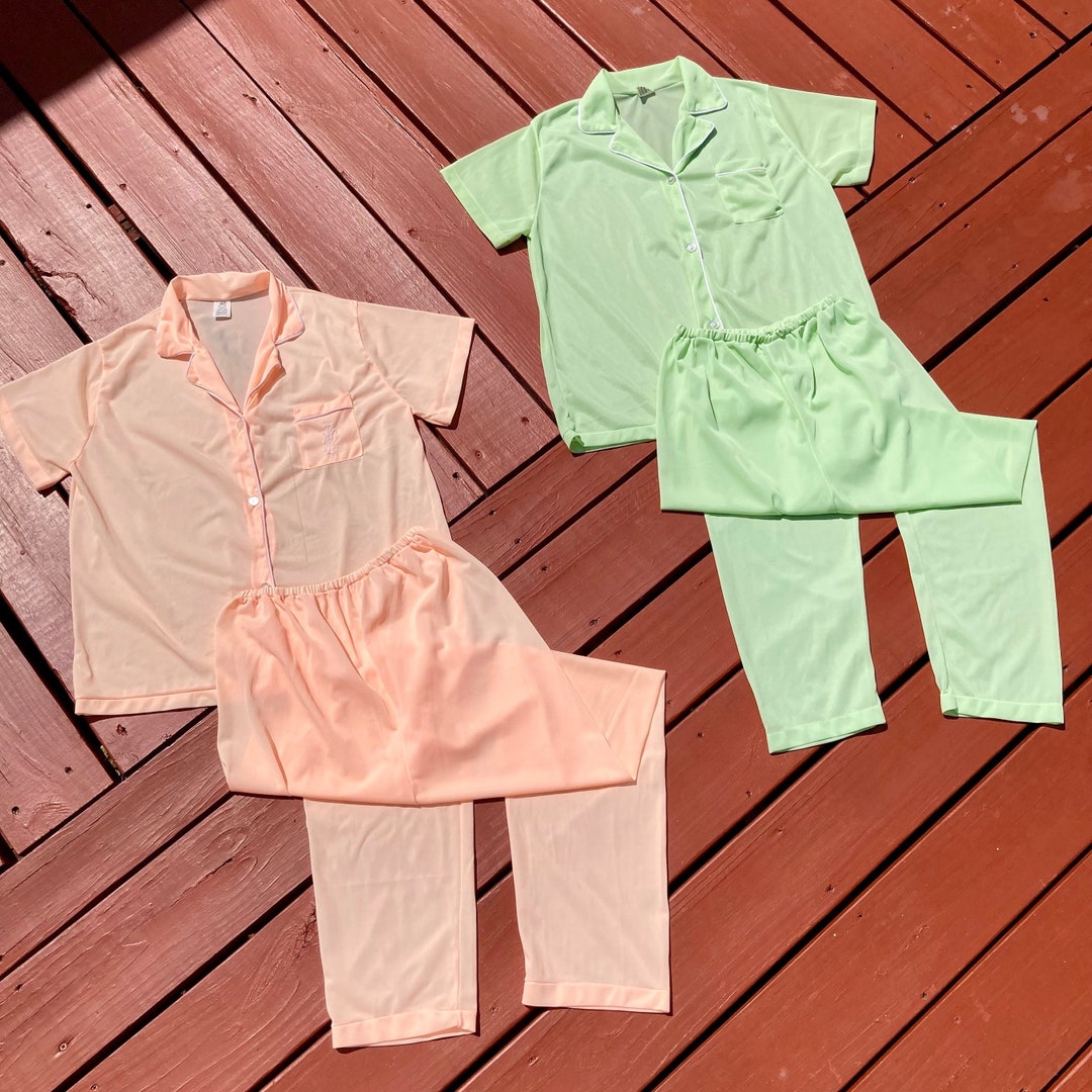 Vintage 60s Peach or Lime Green Nylon Pajama Set / 1960s Peach Pajamas ...