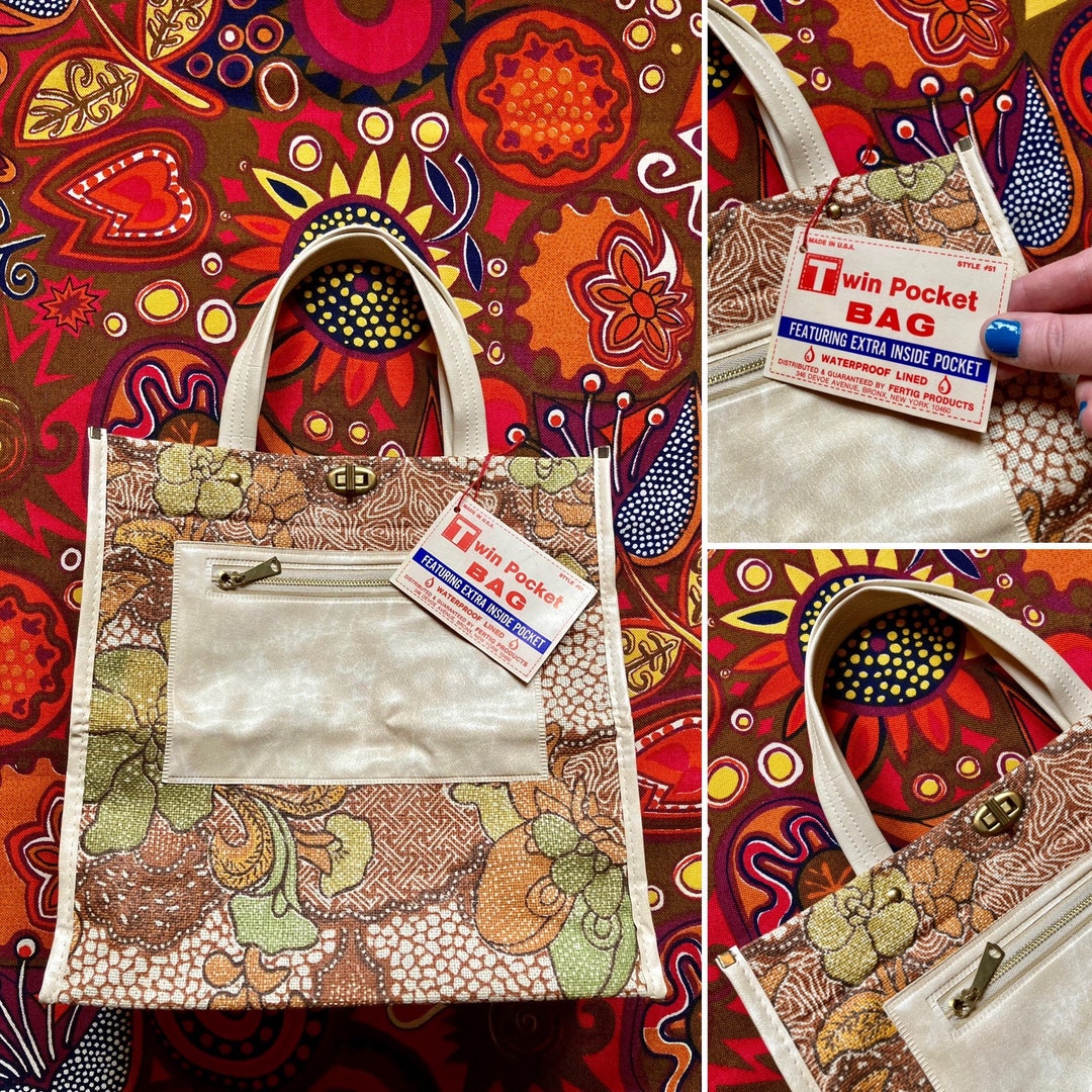 DEADSTOCK Vintage 70s Groovy Brown & Green Fertig Products “twin Pocket ...