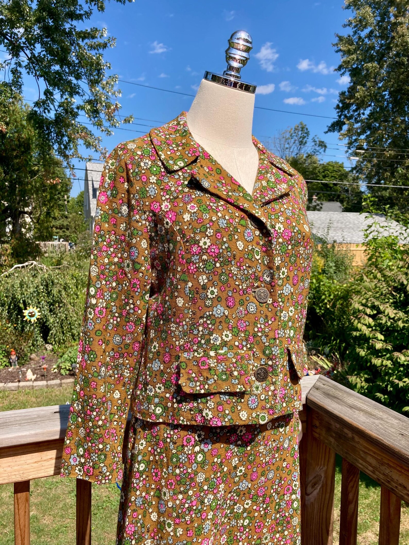 Vintage 60s/70s Green & Pink Flower Power Print Jacket and Matching ...