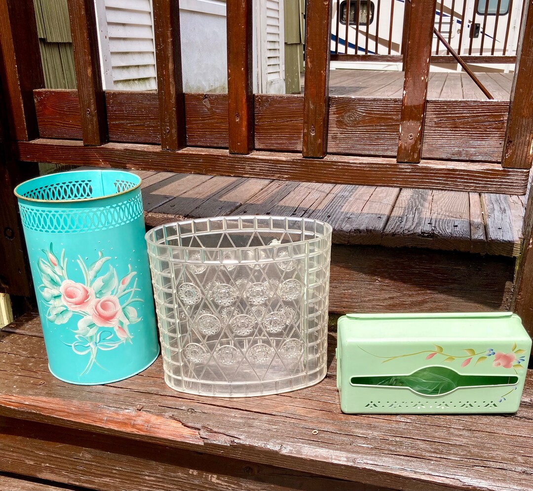 YOU PICK / Vintage MCM Trashcan / Mid Century Clear Lucite Crystal Cut ...