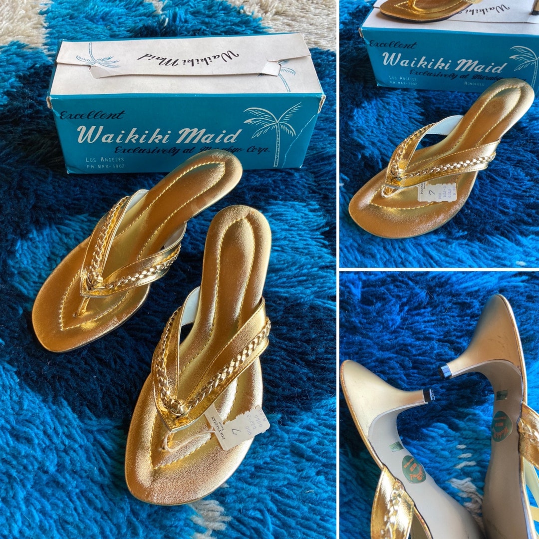 Vintage 60s Metallic Gold Slip on Sandal Slides / Vintage 60s Gold Slip ...