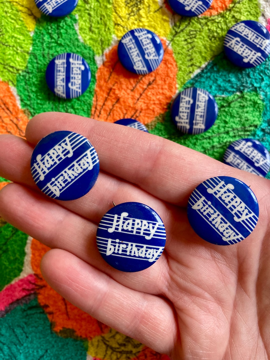 Vintage 70s Blue & White “happy Birthday” Pin / Vintage Music Note ...