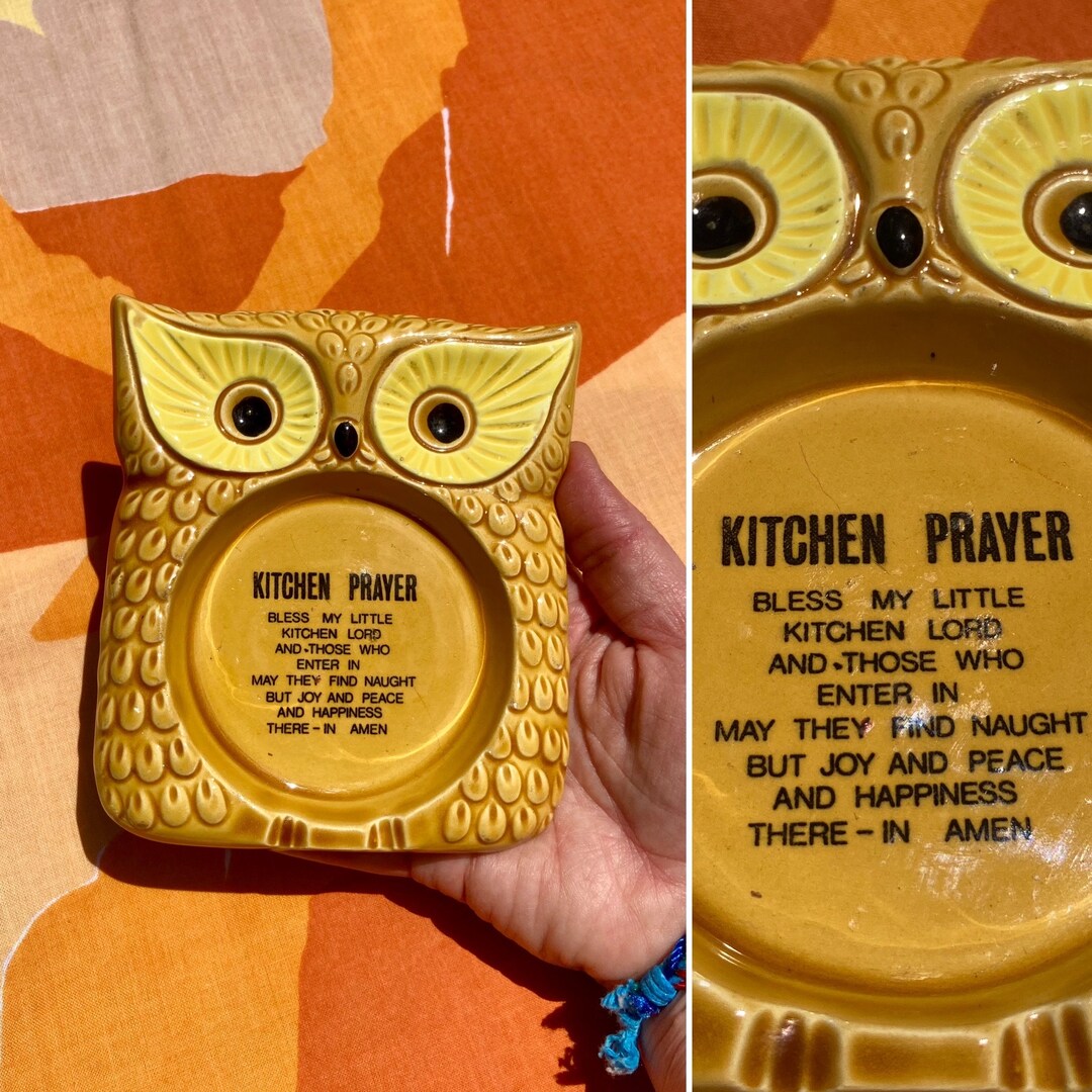 PENDING / Vintage 70s Owl Kitchen Prayer Wall Hanging Spoon Rest ...
