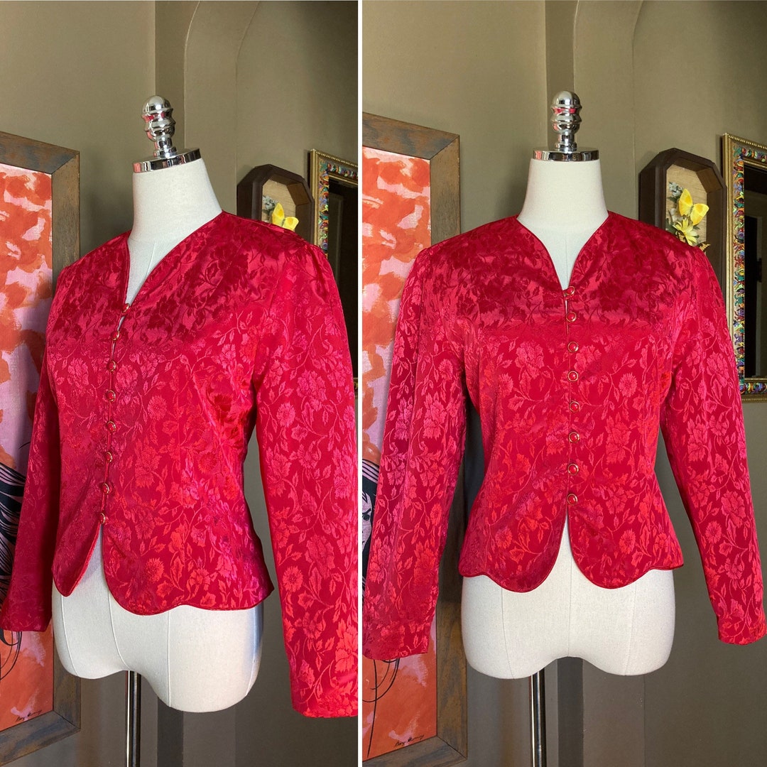 Vintage 80s Red Floral Henry Lee Petites Blazer / Vintage 80s Red ...