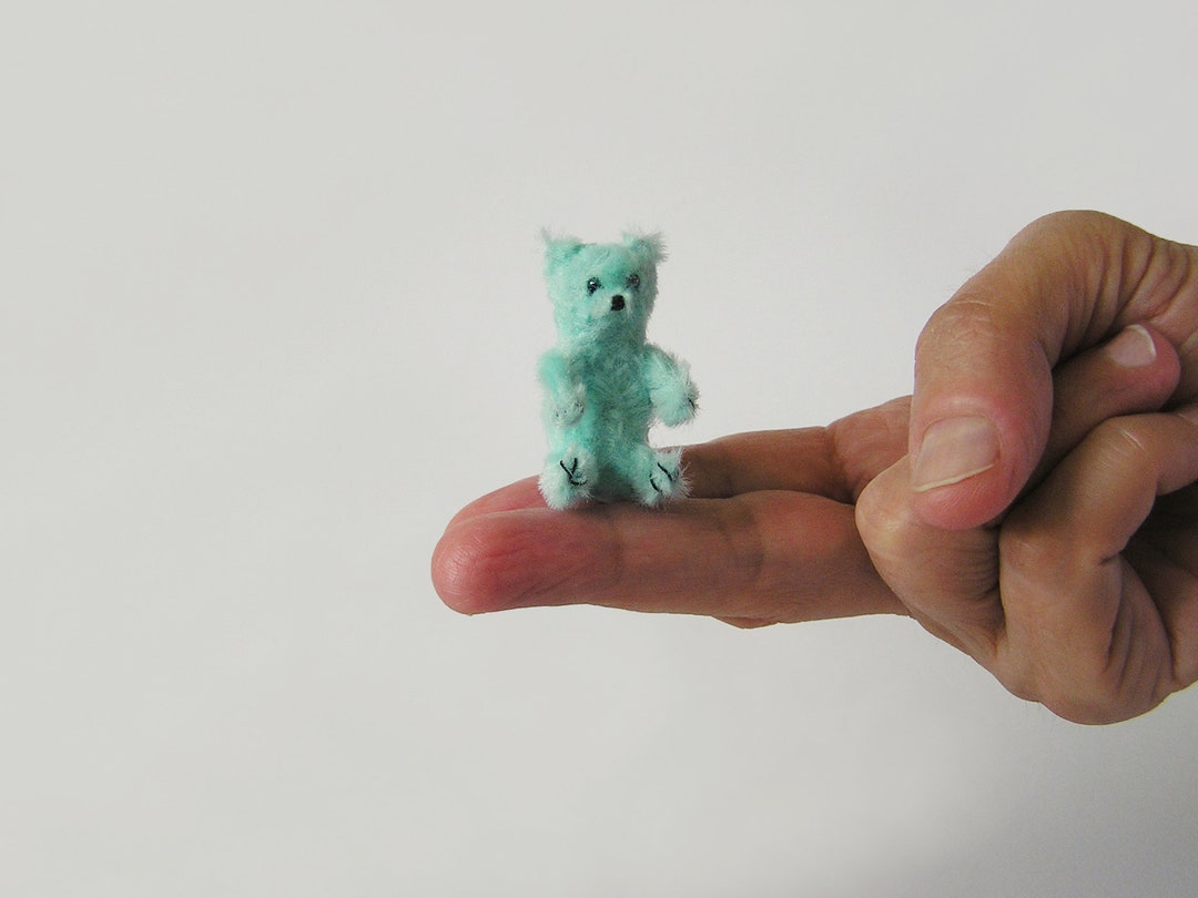 Small Blue Handmade Teddy Bear, Miniature Animal, Chenille Miniature - Etsy