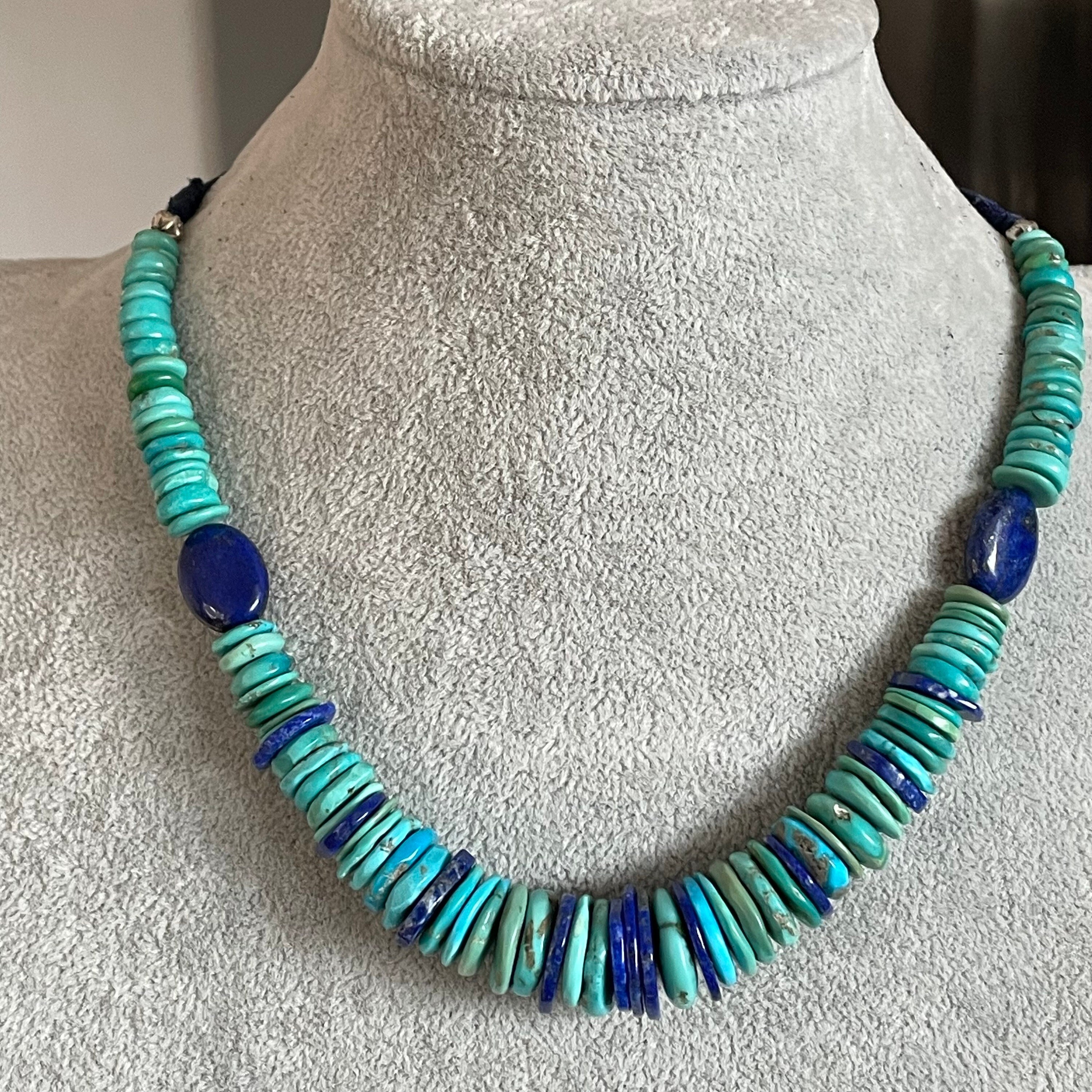 Graduated Turquoise Lapis Heshi and Lapis Ovals Sterling - Etsy