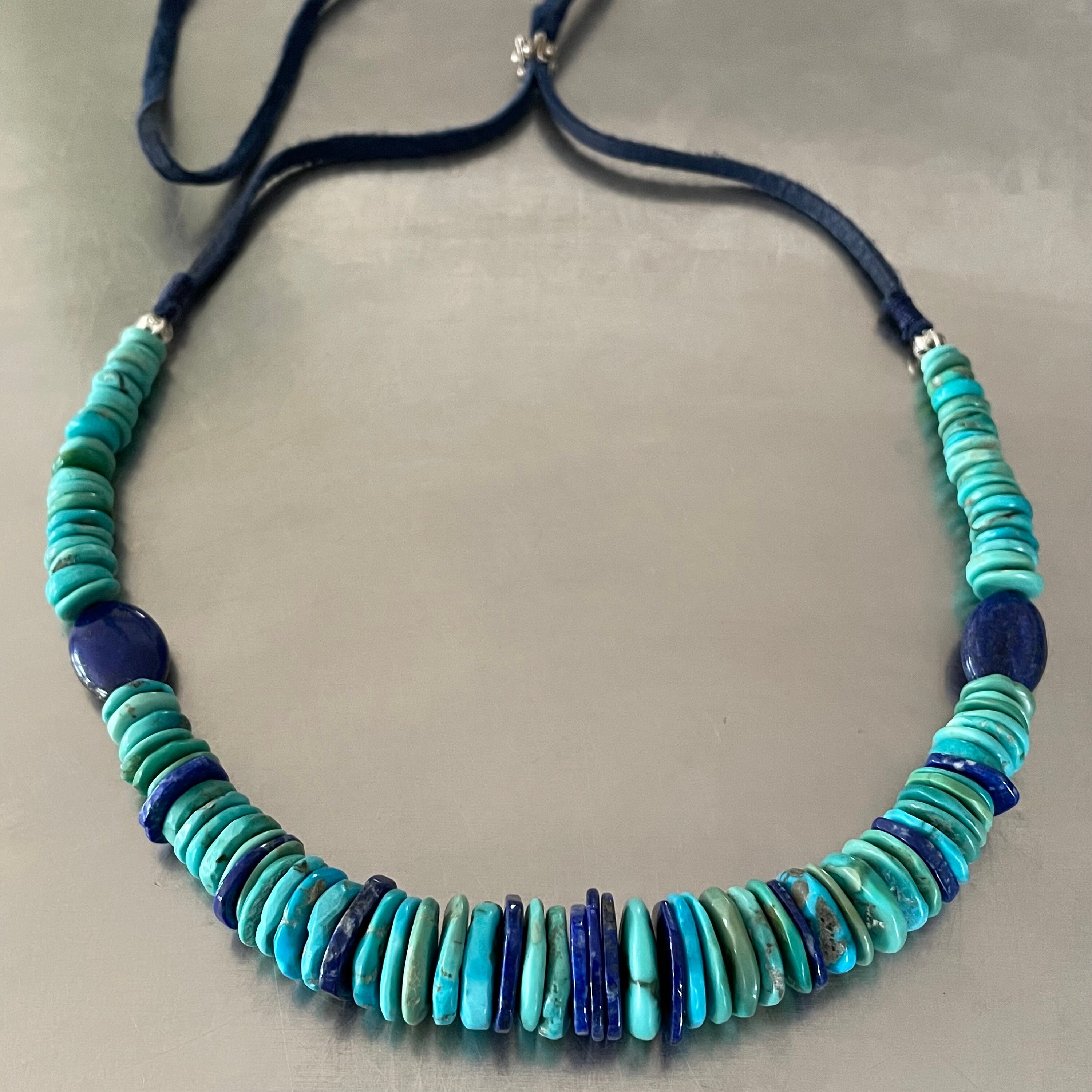 Graduated Turquoise Lapis Heshi and Lapis Ovals Sterling - Etsy