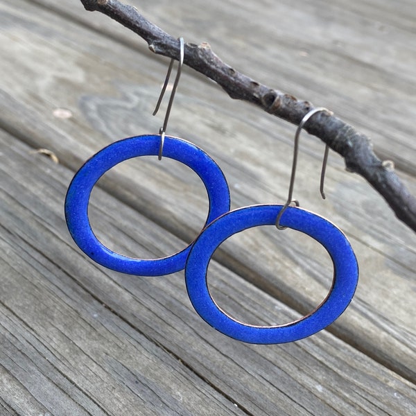 Blue Hoop Earrings - Etsy