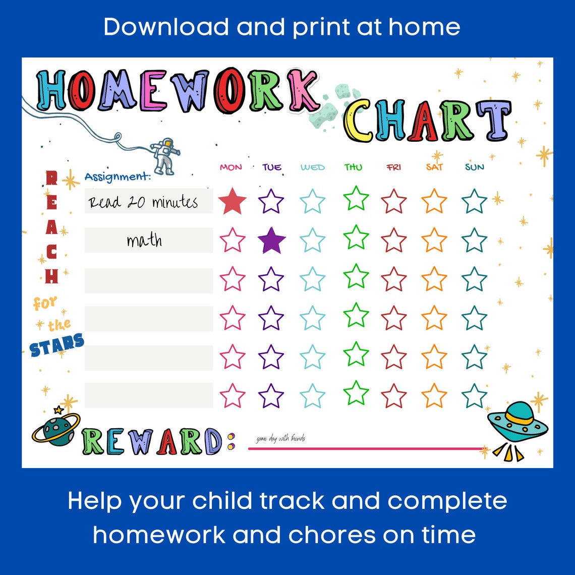 Homework and Chore Chart Bundle, Reward Chart for Kids and Students ...