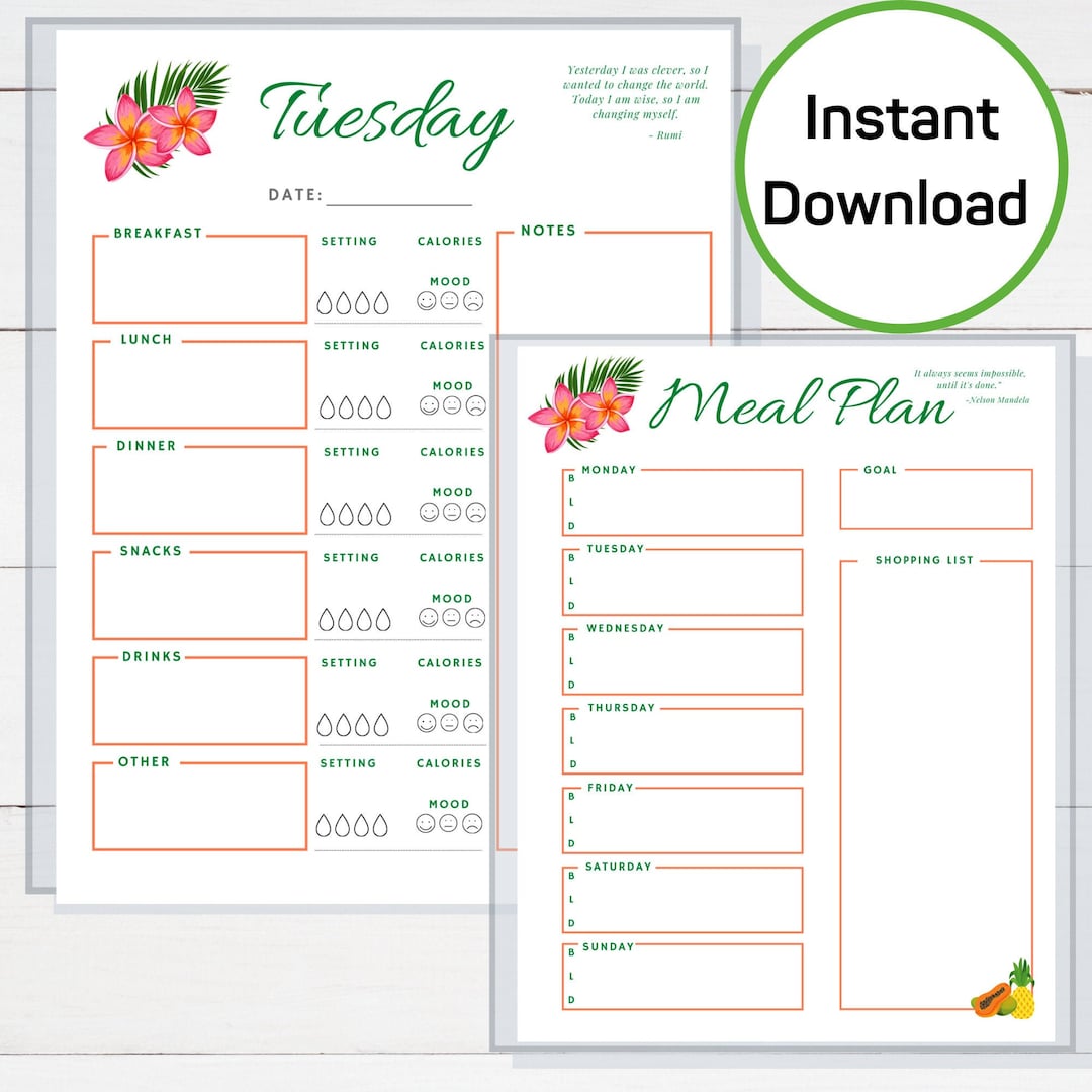 Daily Food Journal and Log Printable for Healthy Eating and Lifestyle ...