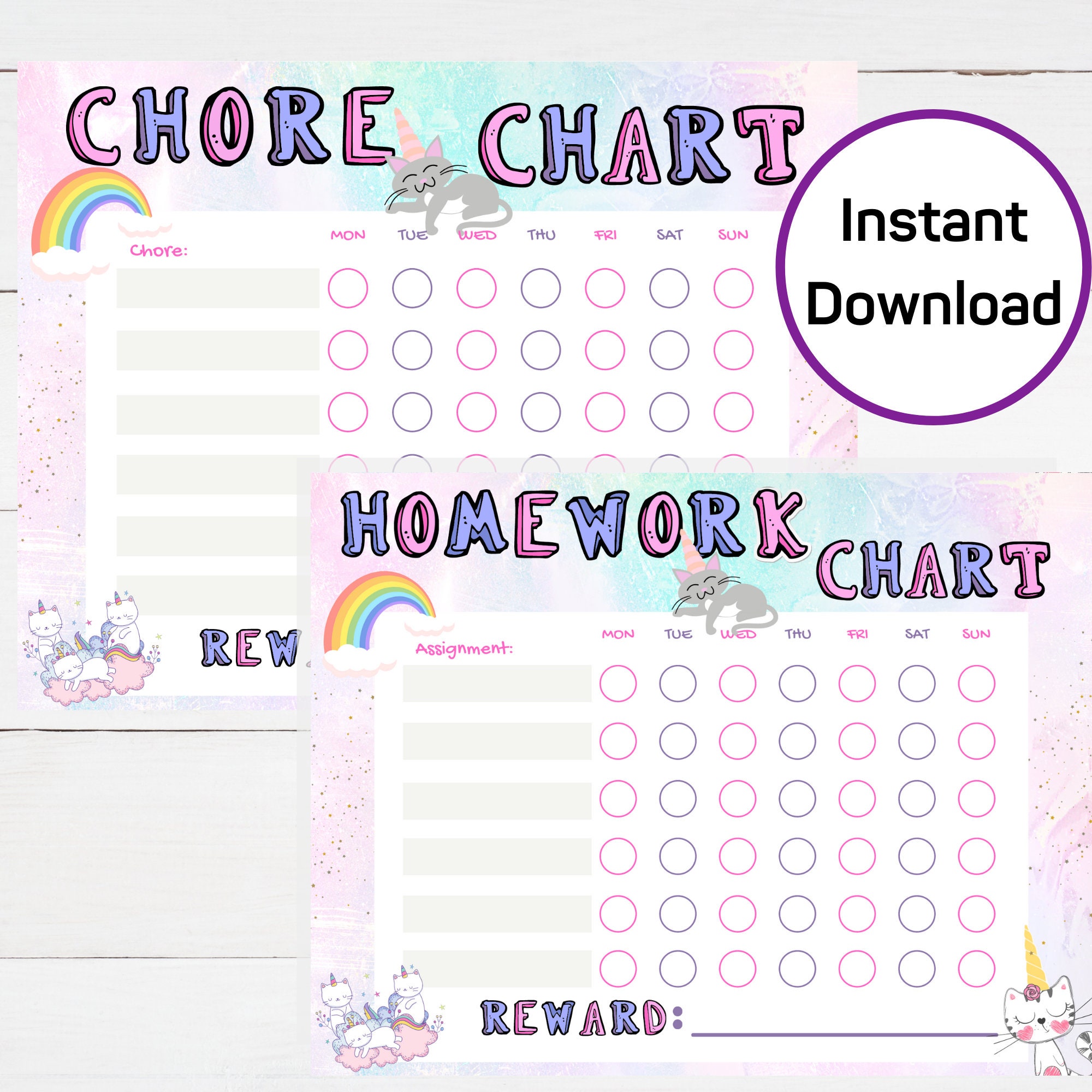 Homework and Chore Chart Bundle, Reward Chart for Kids and Students ...