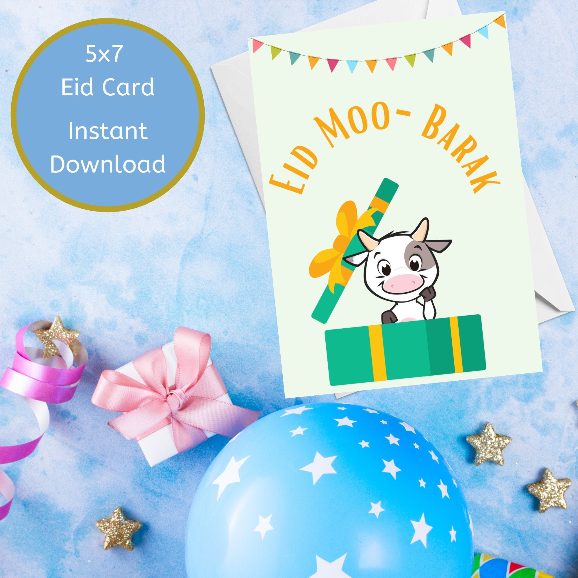 Printable Set Eid Greeting Card and Gift Tag for Kids, Card for Ramadan ...