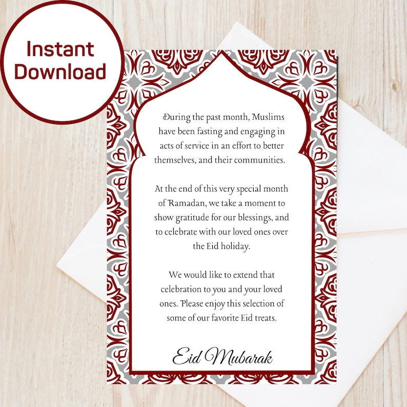 Printable Eid Greeting Card for Friends and Neighbors, Happy Eid Card ...