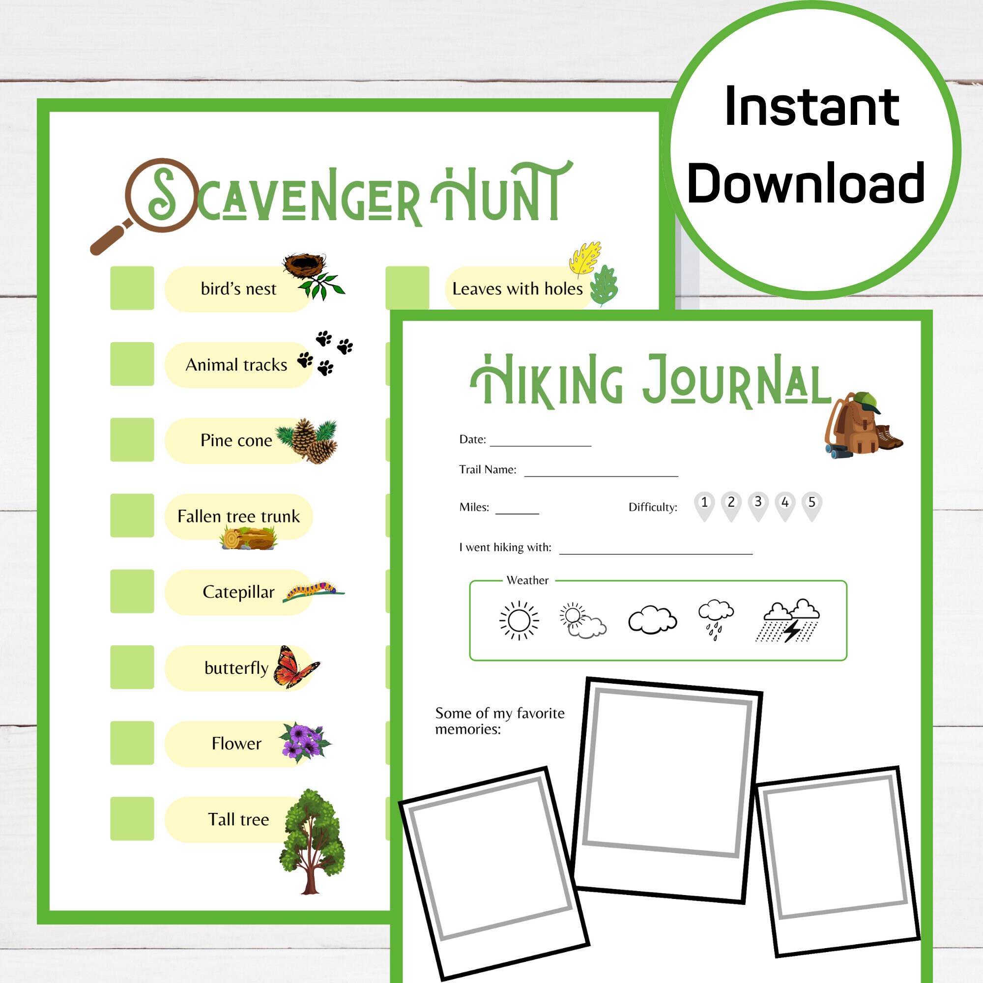 Kid's Nature Scavenger Hunt and Coloring Bookmark, Hiking Journal for ...