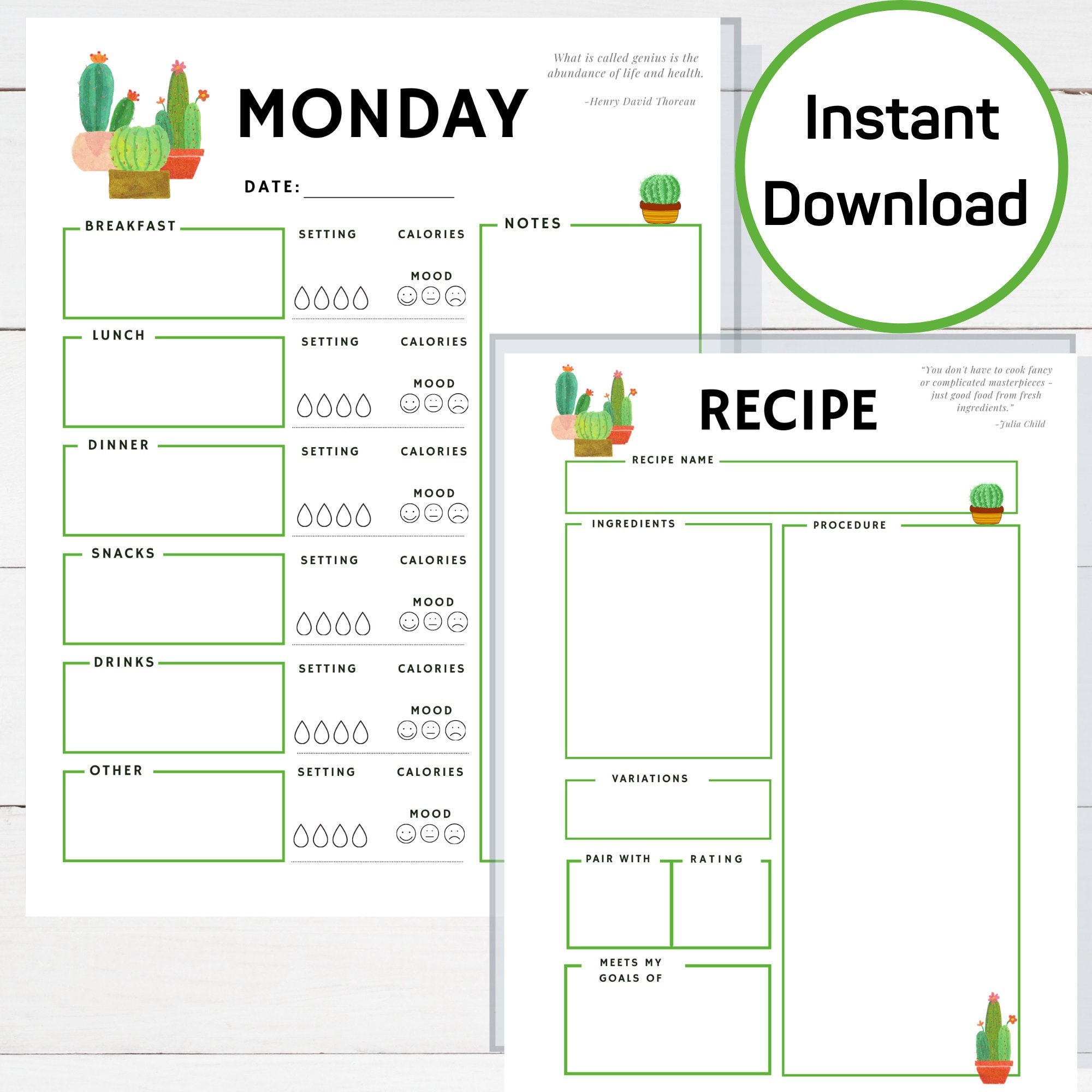 Calendars & Planners Fun food dairy & tracker journal meal log Instant ...