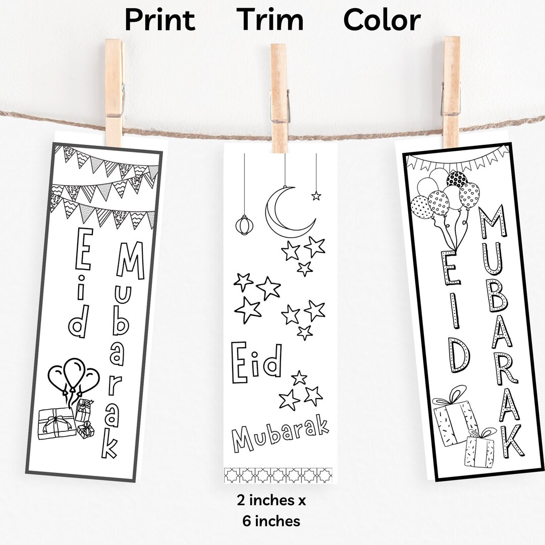 Goodie Bag Favor for Eid Party, Color Your Own Eid Mubarak Bookmark ...