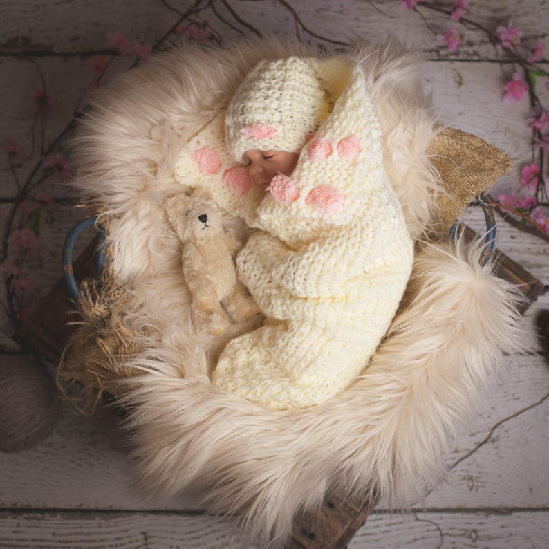 Loom Knit Newborn Cocoon With Roses and Cables PATTERN Plus - Etsy