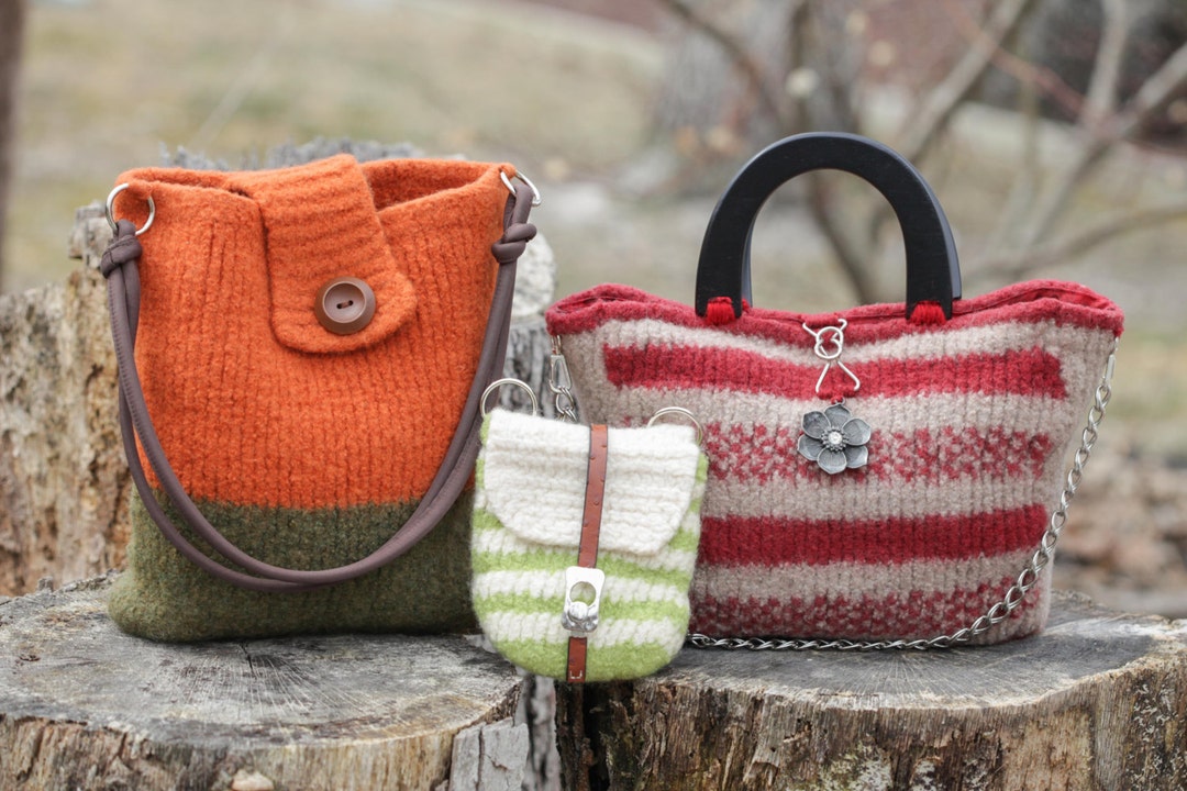 Loom Knit Handbag PATTERNS Loom Knit Purse, Loom Knit Tote, Felted ...