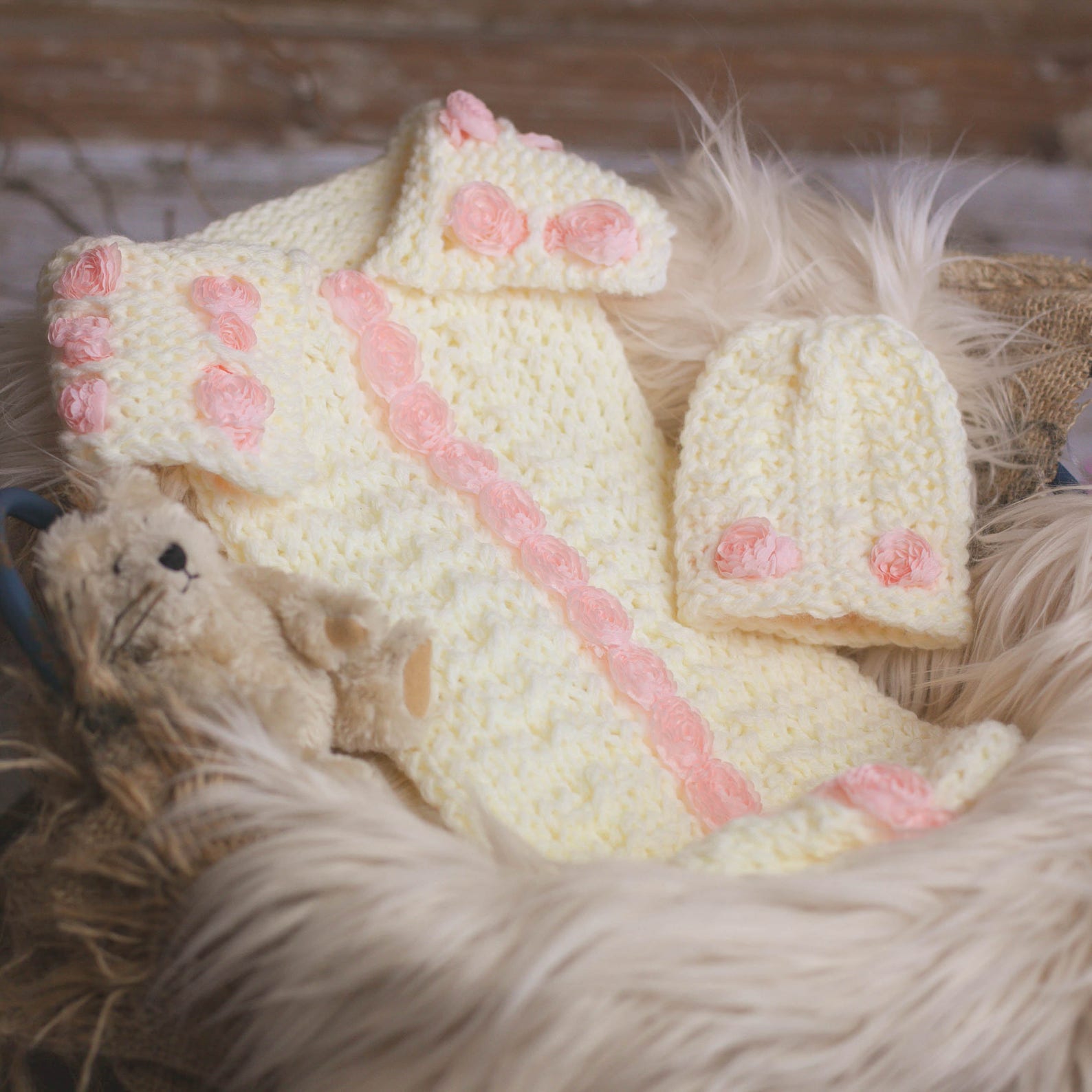 Loom Knit Newborn Cocoon With Roses and Cables PATTERN Plus - Etsy