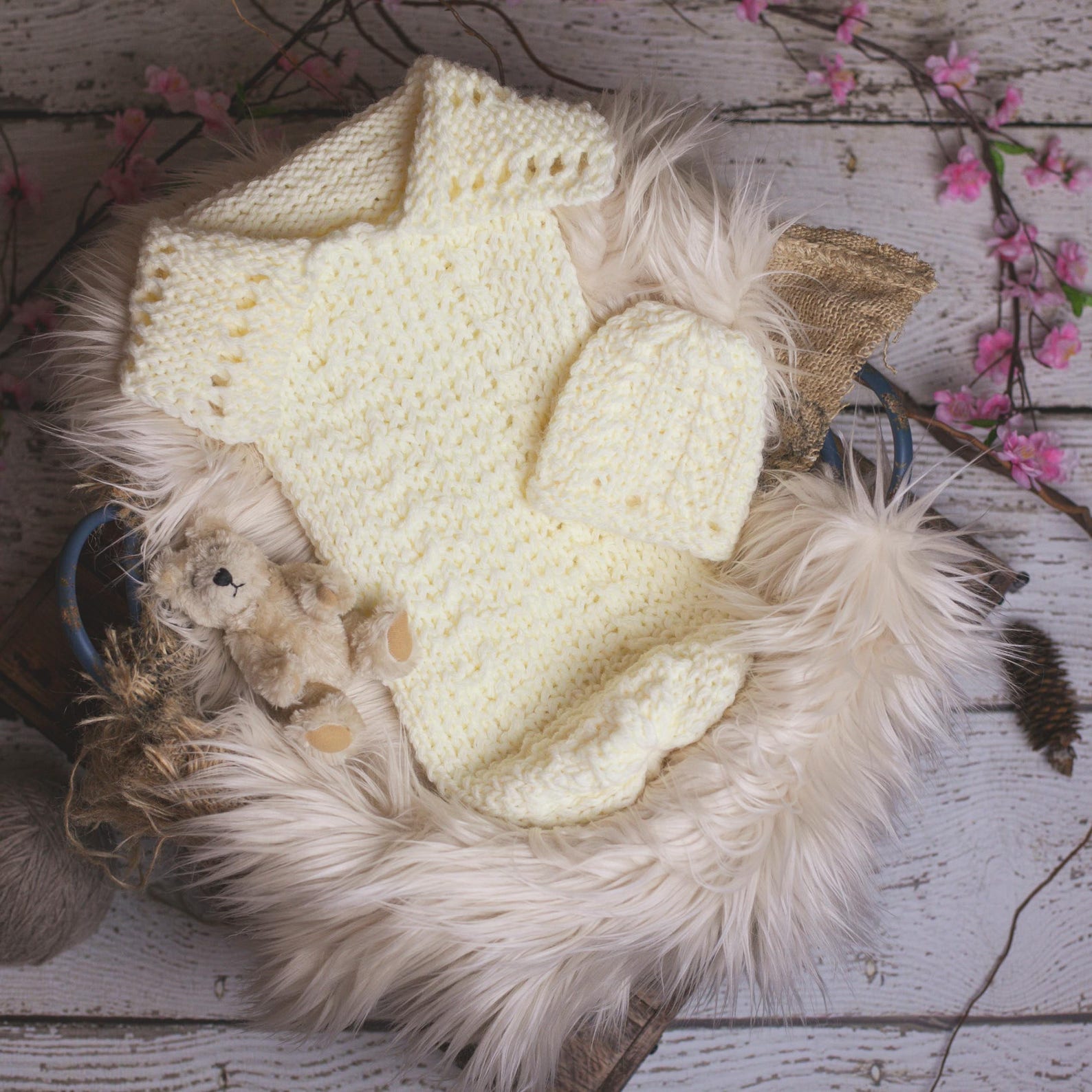 Loom Knit Newborn Cocoon With Roses and Cables PATTERN Plus - Etsy