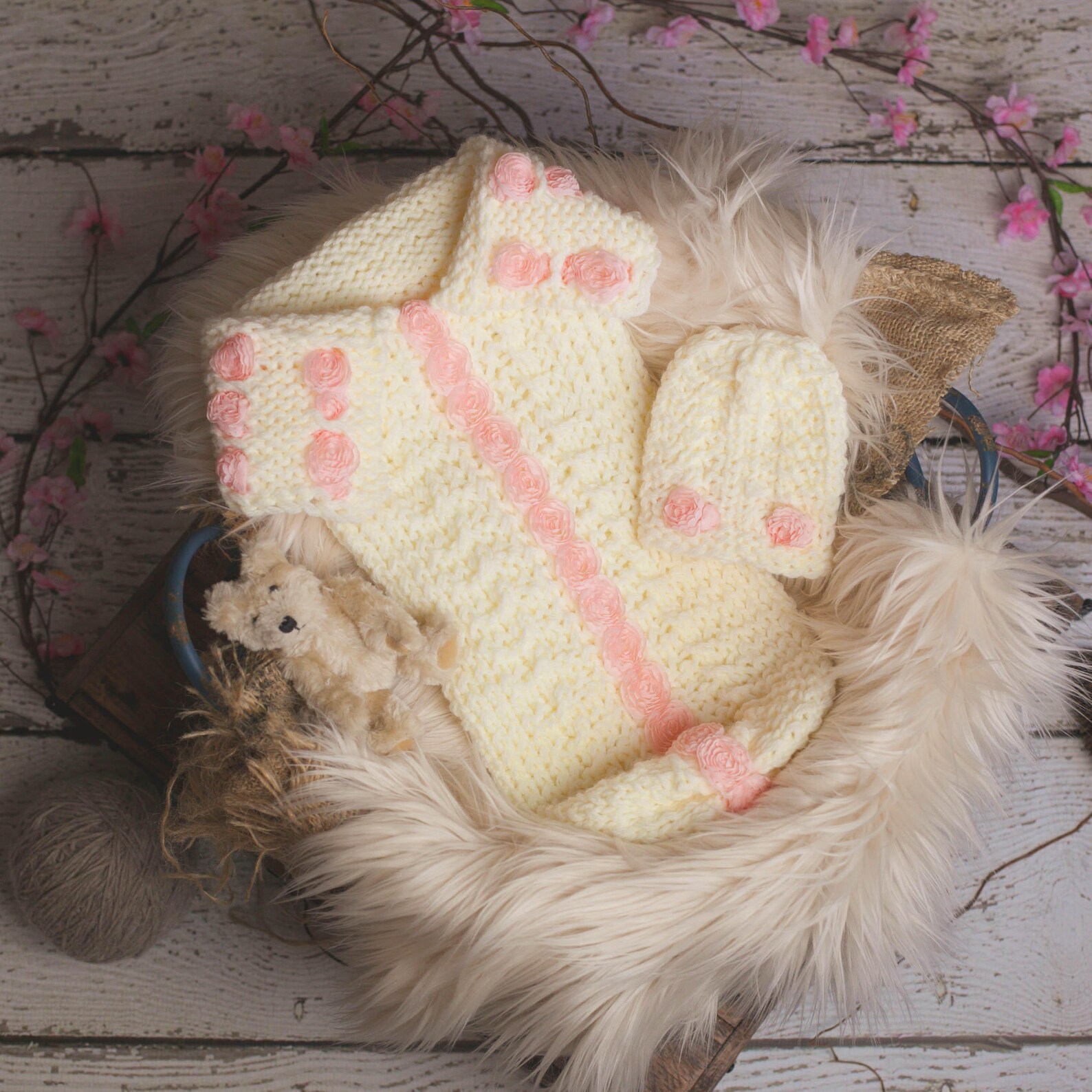 Loom Knit Newborn Cocoon with Roses and Cables PATTERN Plus | Etsy