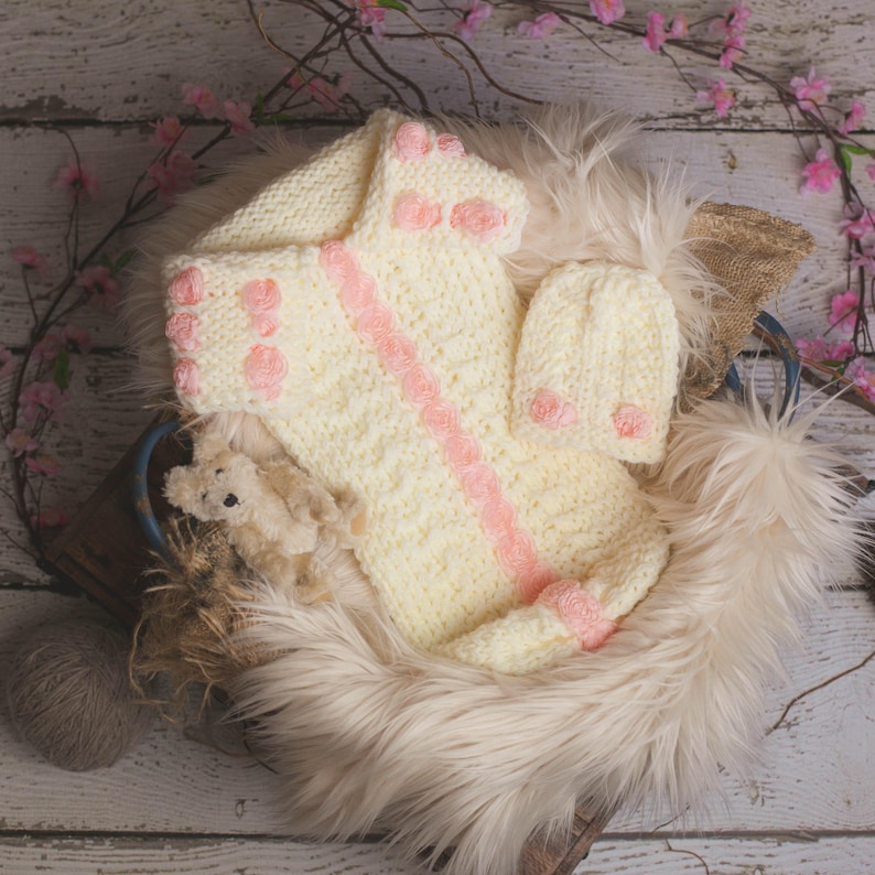Loom Knit Newborn Cocoon With Roses and Cables PATTERN Plus - Etsy