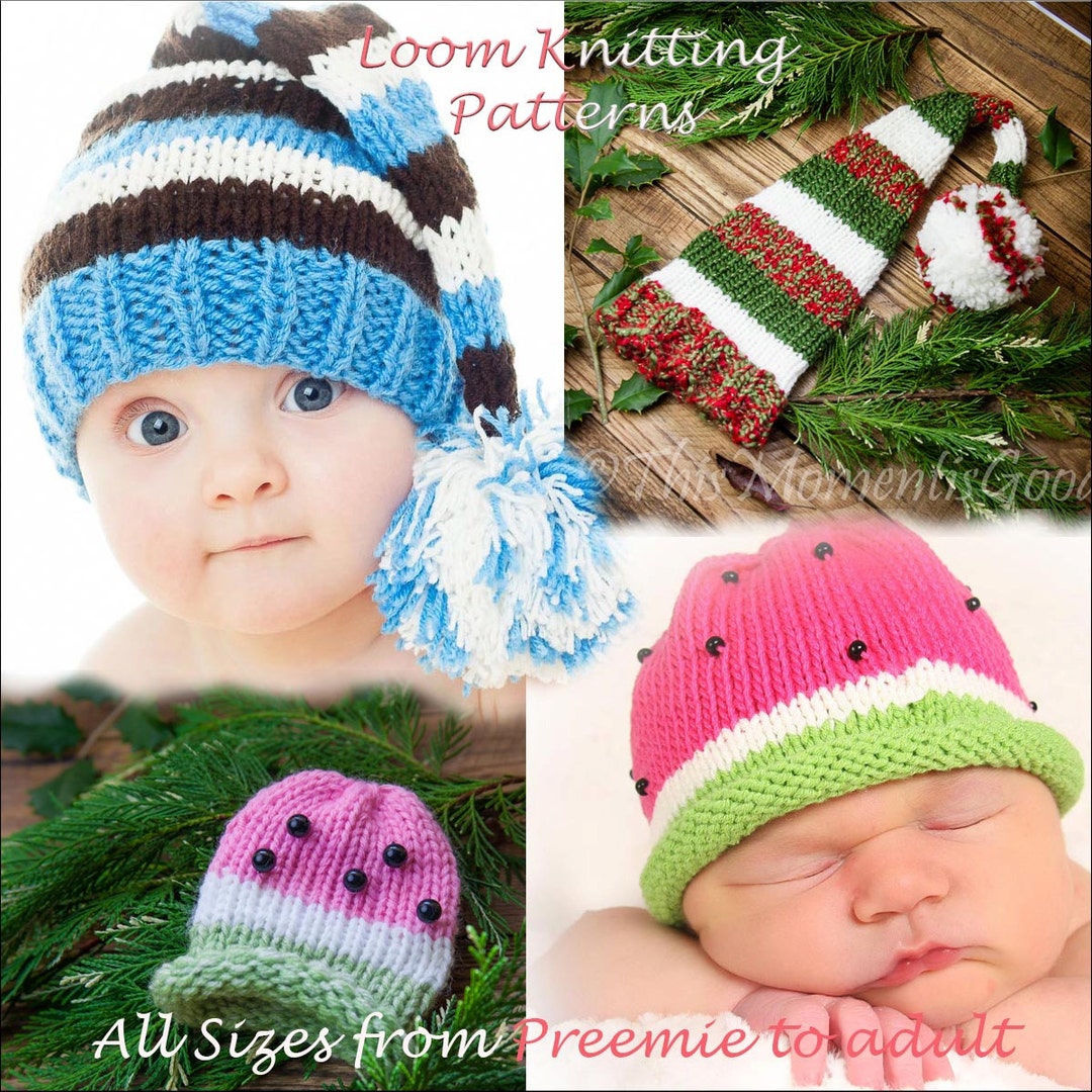 Loom Knit Elf & Watermelon Hat PATTERNS. 2 Hat PATTERNS in All Sizes ...