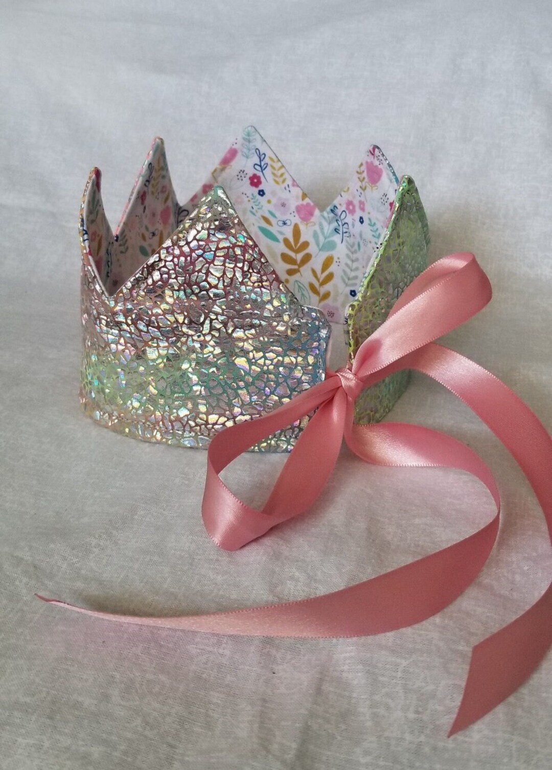 Holographic Rainbow Crown, Floral Crown, Fabric Crown, Princess Crown ...