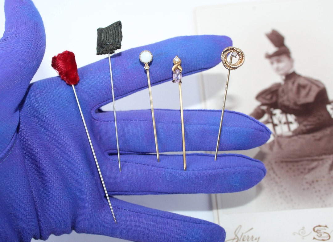 5 Antique Victorian Vintage Old Hat Pin Lot, (5) Old Hat Pins/ Stick ...
